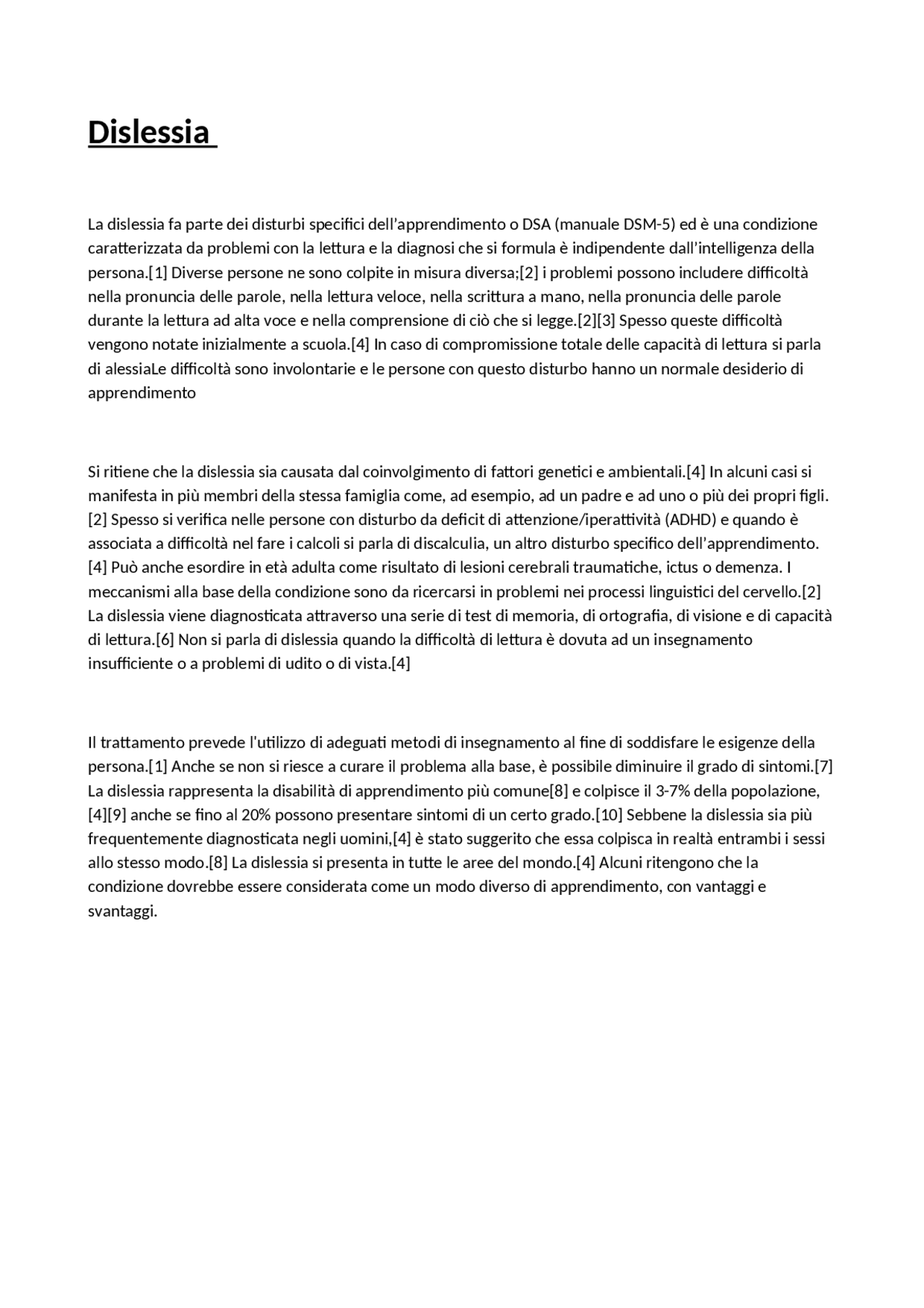 Dislessia Dsa Sintesi Docsity
