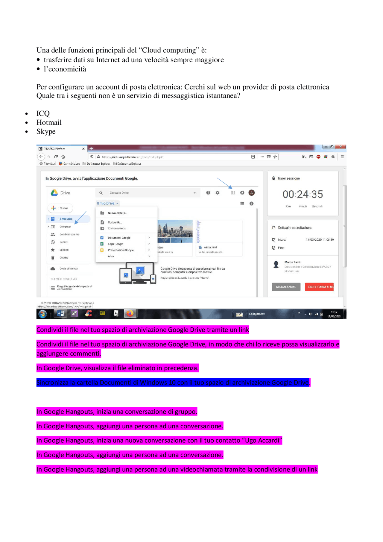 Risposte Esame Eipass Docsity
