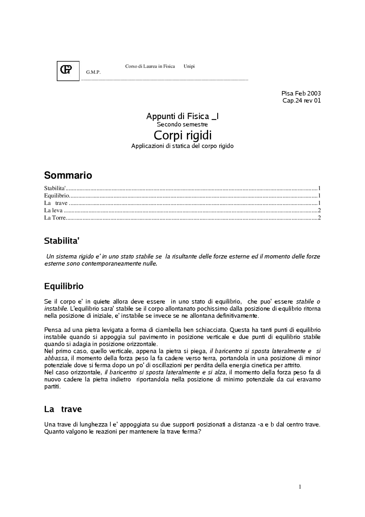 Appunti Di Fisica 2 Corpi Rigidi Docsity