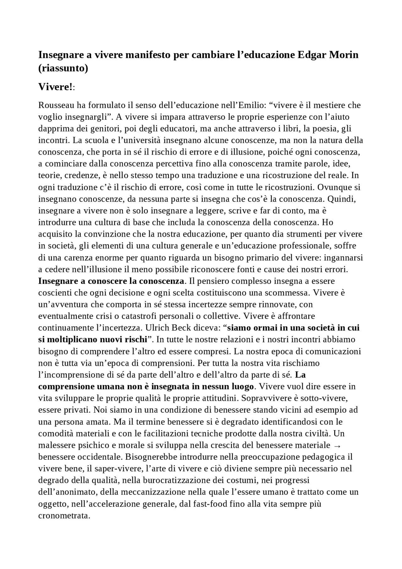 Edgar Morin Insegnare A Vivere Manifesto Per Cambiare Leducazione