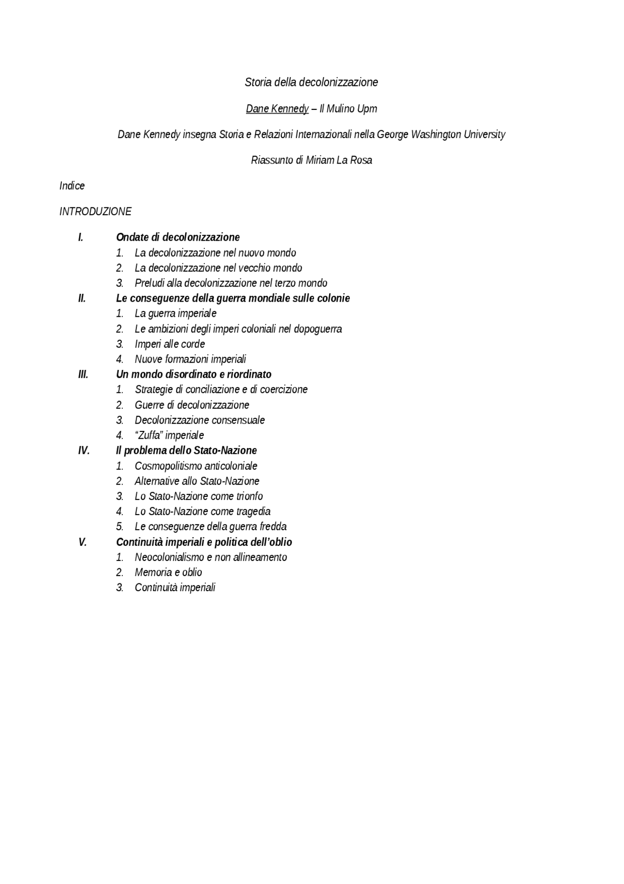 Storia Della Decolonizzazione Docsity
