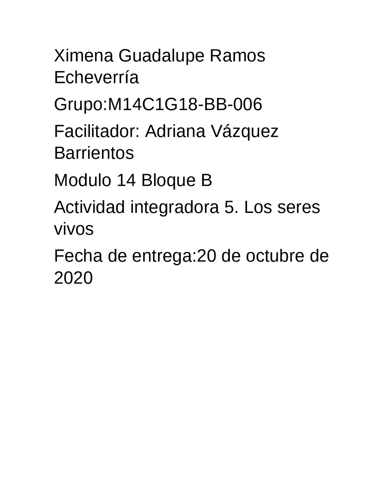 Actividad Integradora 5 Los Seres Vivos Exercices De Chimie Docsity
