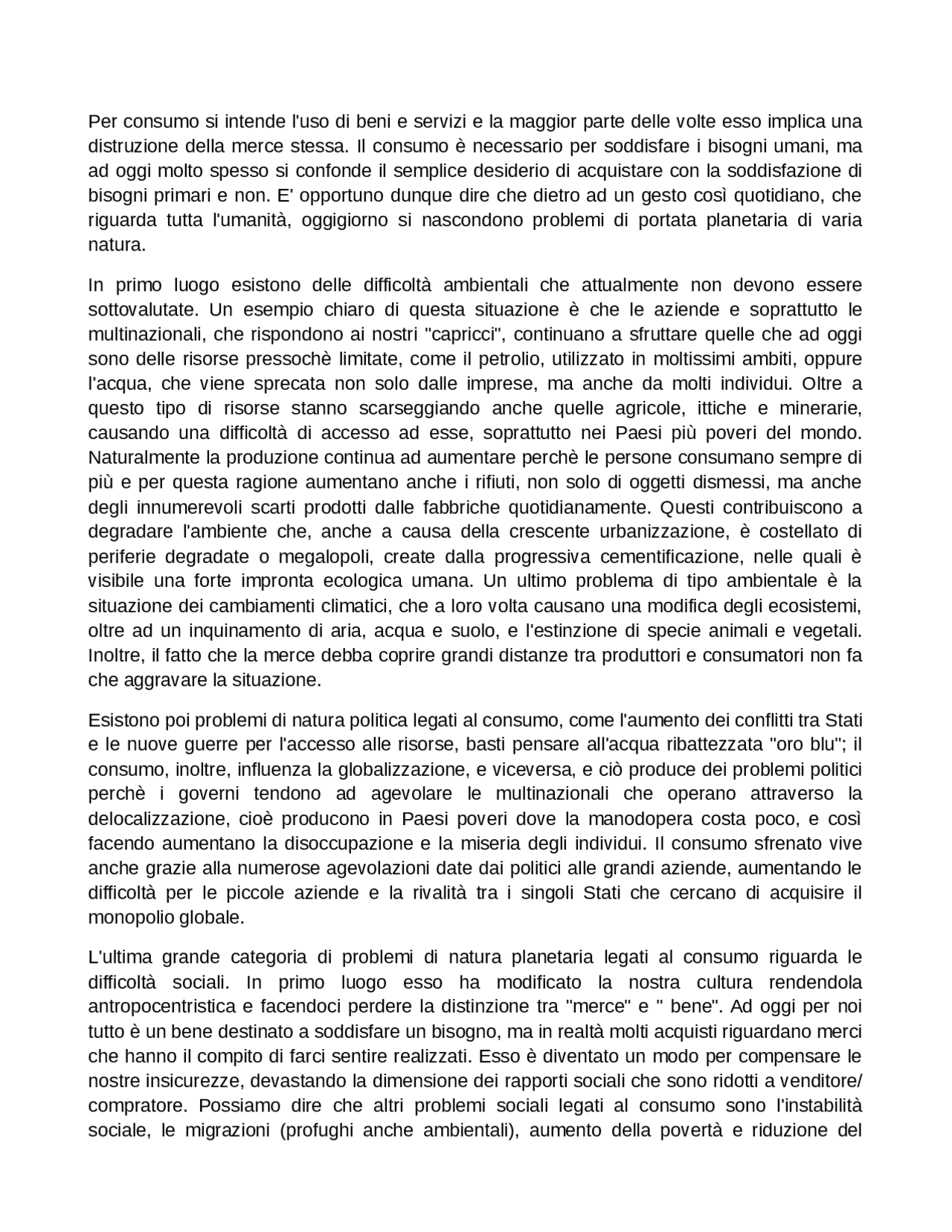 Tema Di Scienze Umane Sul Consumo Docsity