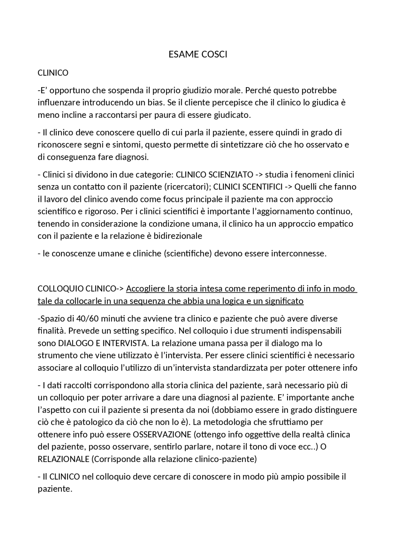 Riassunto Esame Cosci Docsity