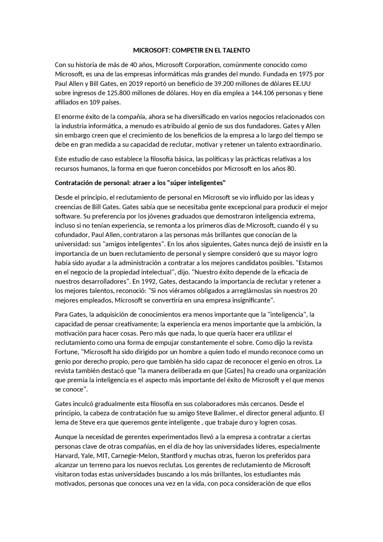 CASO PRÁCTICO MICROSOFT - Docsity