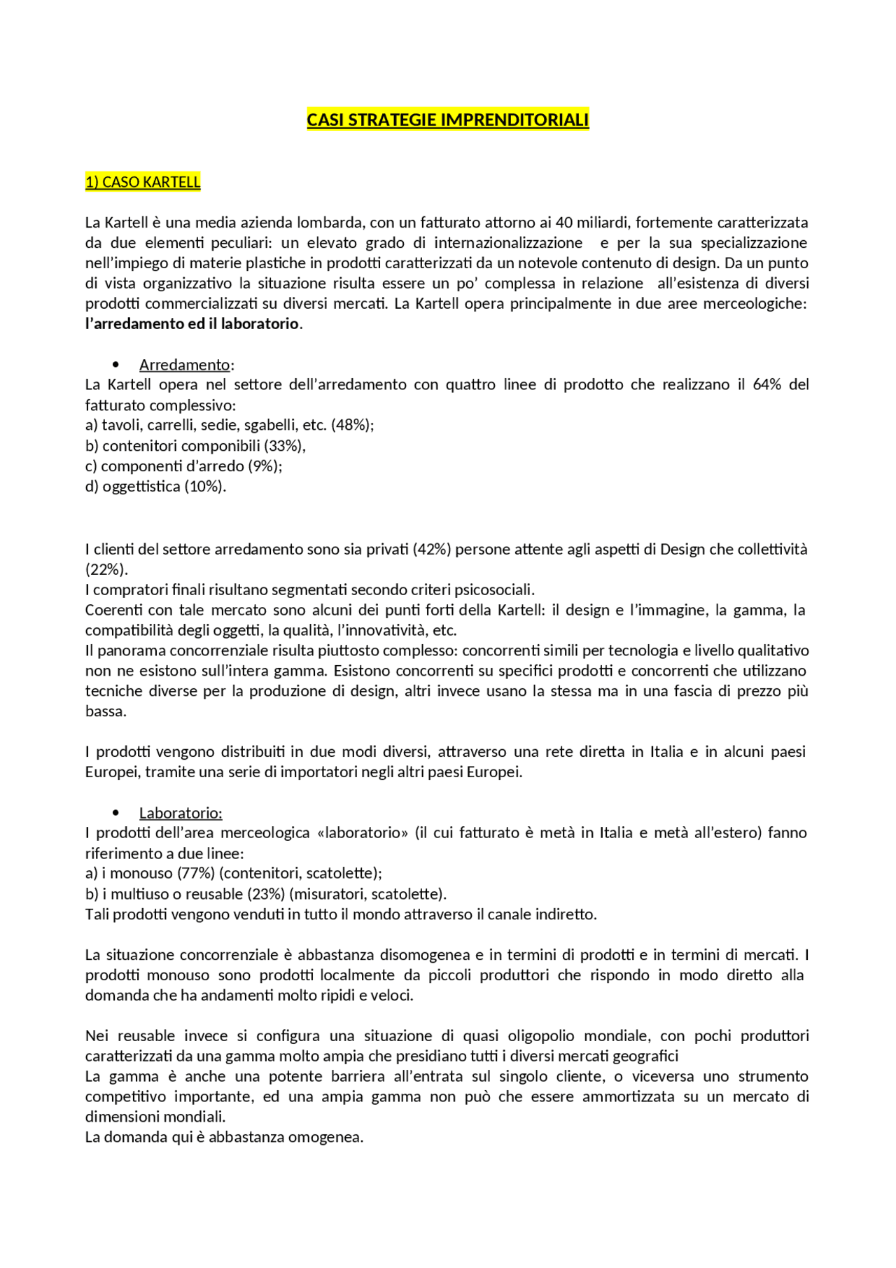 Riassunto Primi 3 Casi Strategie Imprenditoriali Docsity