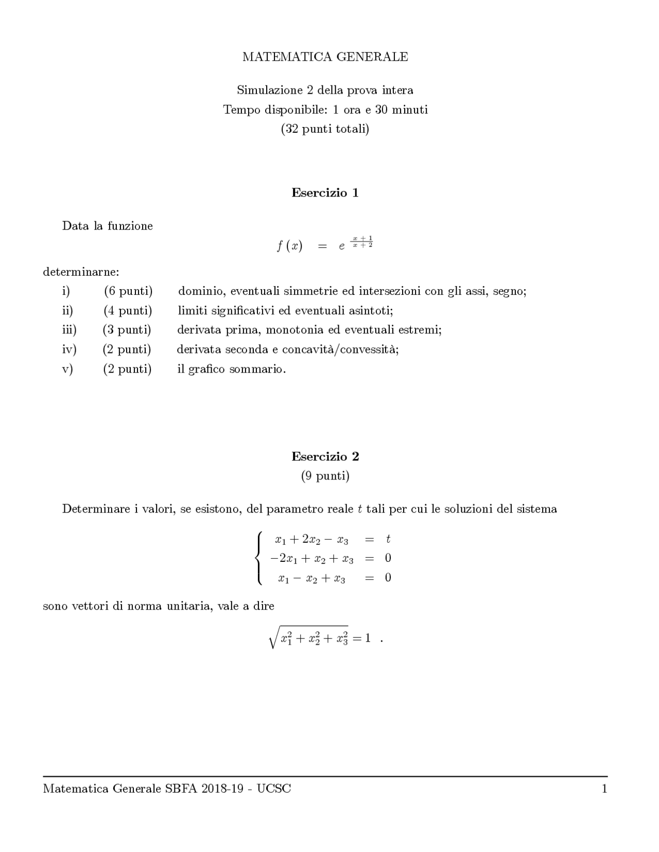 Simulazioni Unicatt Milano Esercizi Di Matematica Generale Docsity