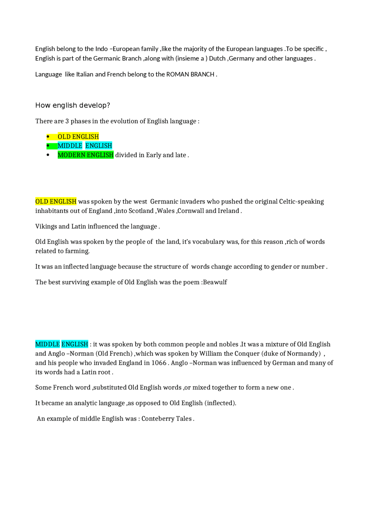 Inglesestoria Dellinglese Sintassi Etc Docsity