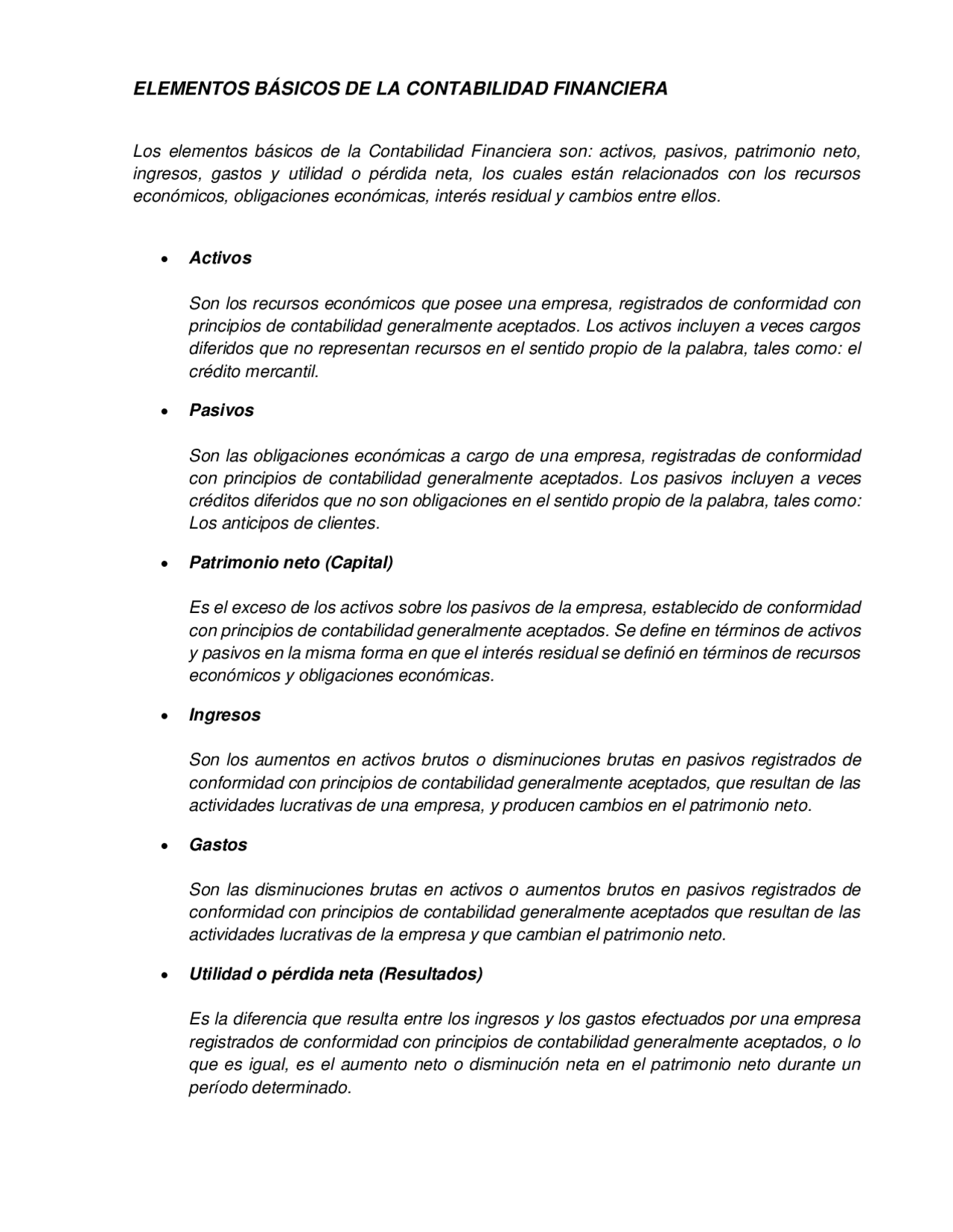 Elementos básicos de la contabilidad financiera - Docsity