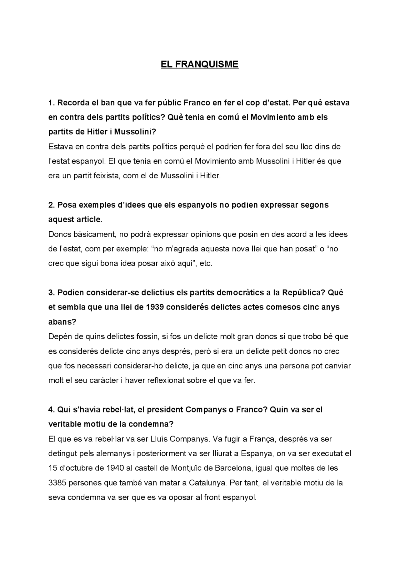 Test De Preguntes Del Franquisme Docsity
