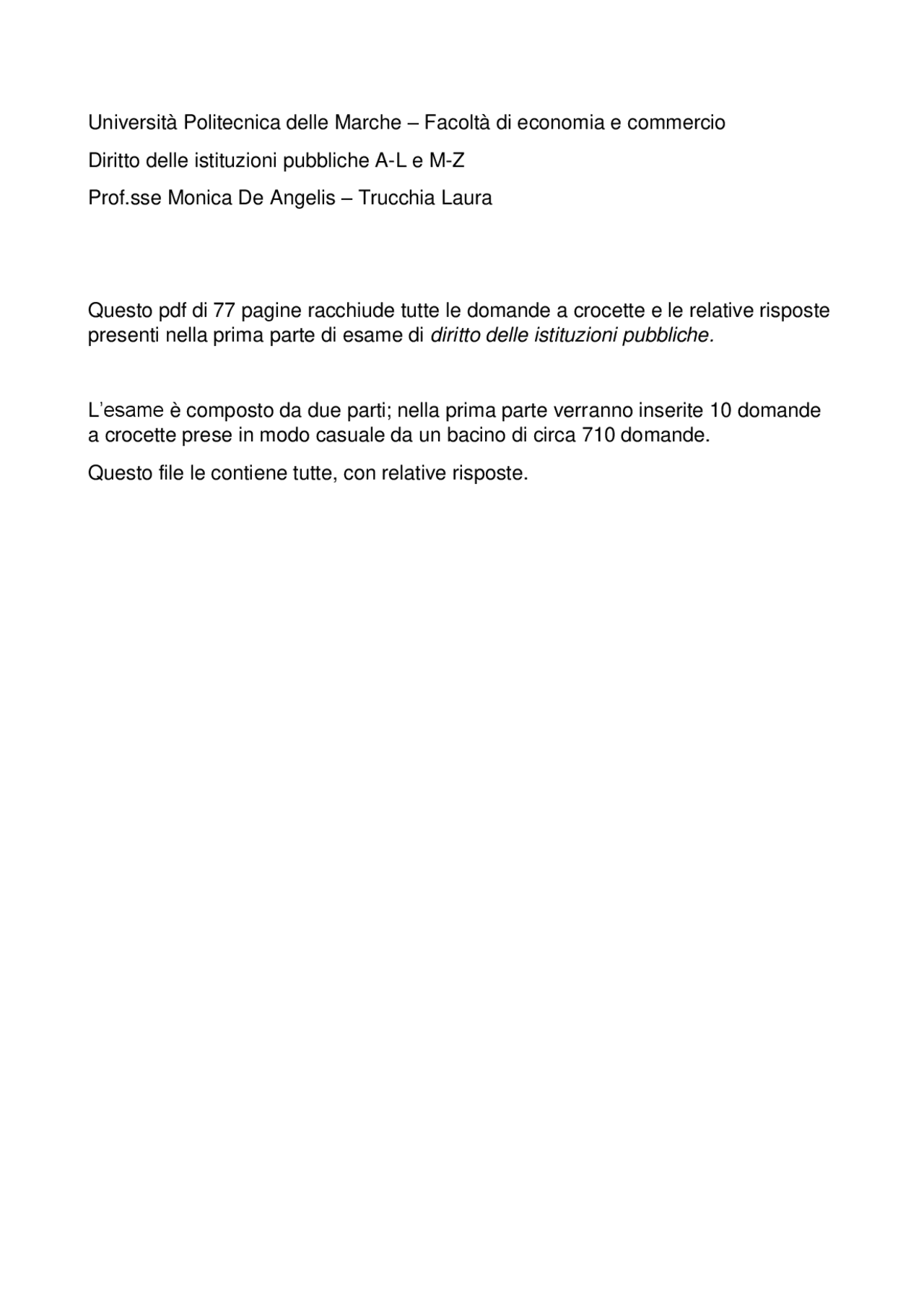 Risposte Domande A Crocette Esame Docsity