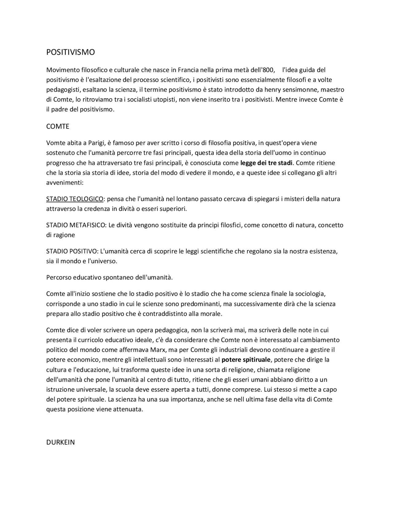 Riassunto Sul Positivismo E Vari Autori Docsity