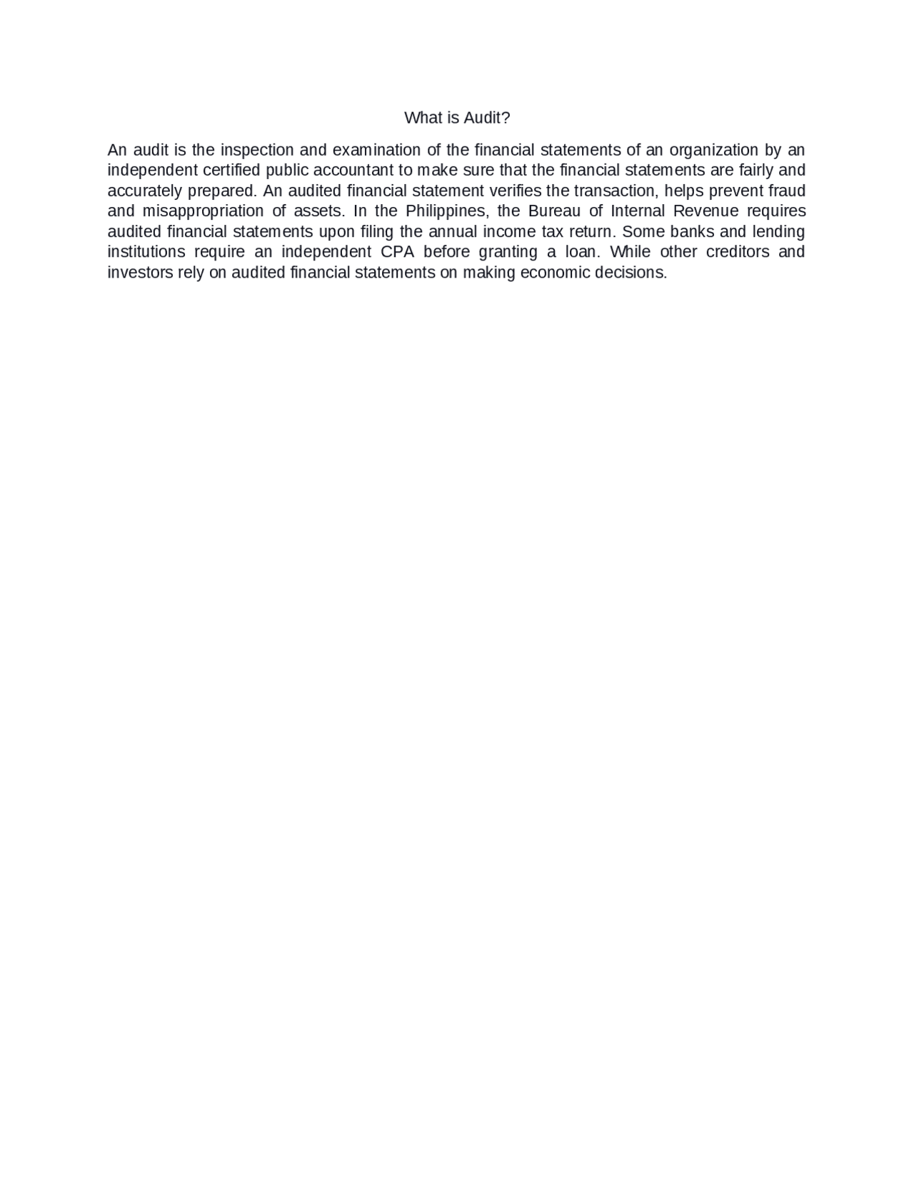 What Is Audit Auditing And Assurance Docsity