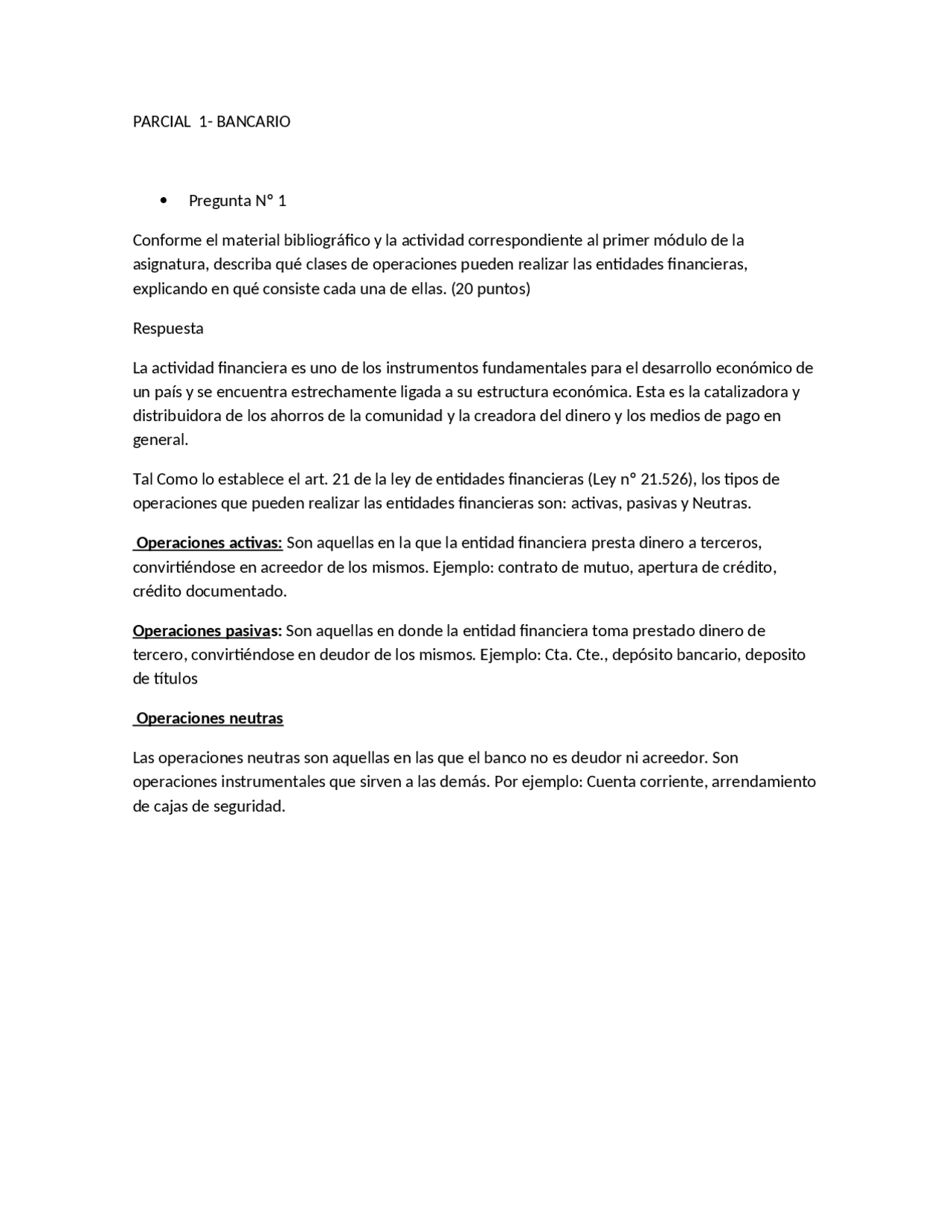 Parcial 1 Derecho Bancario Ubp Docsity