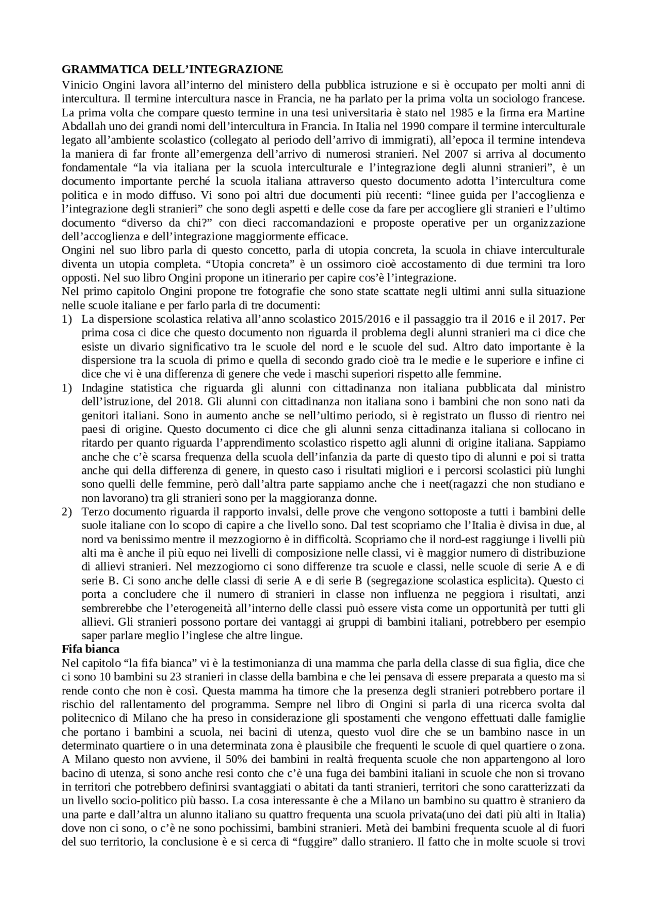 Grammatica Per Lintegrazione Ongini Docsity