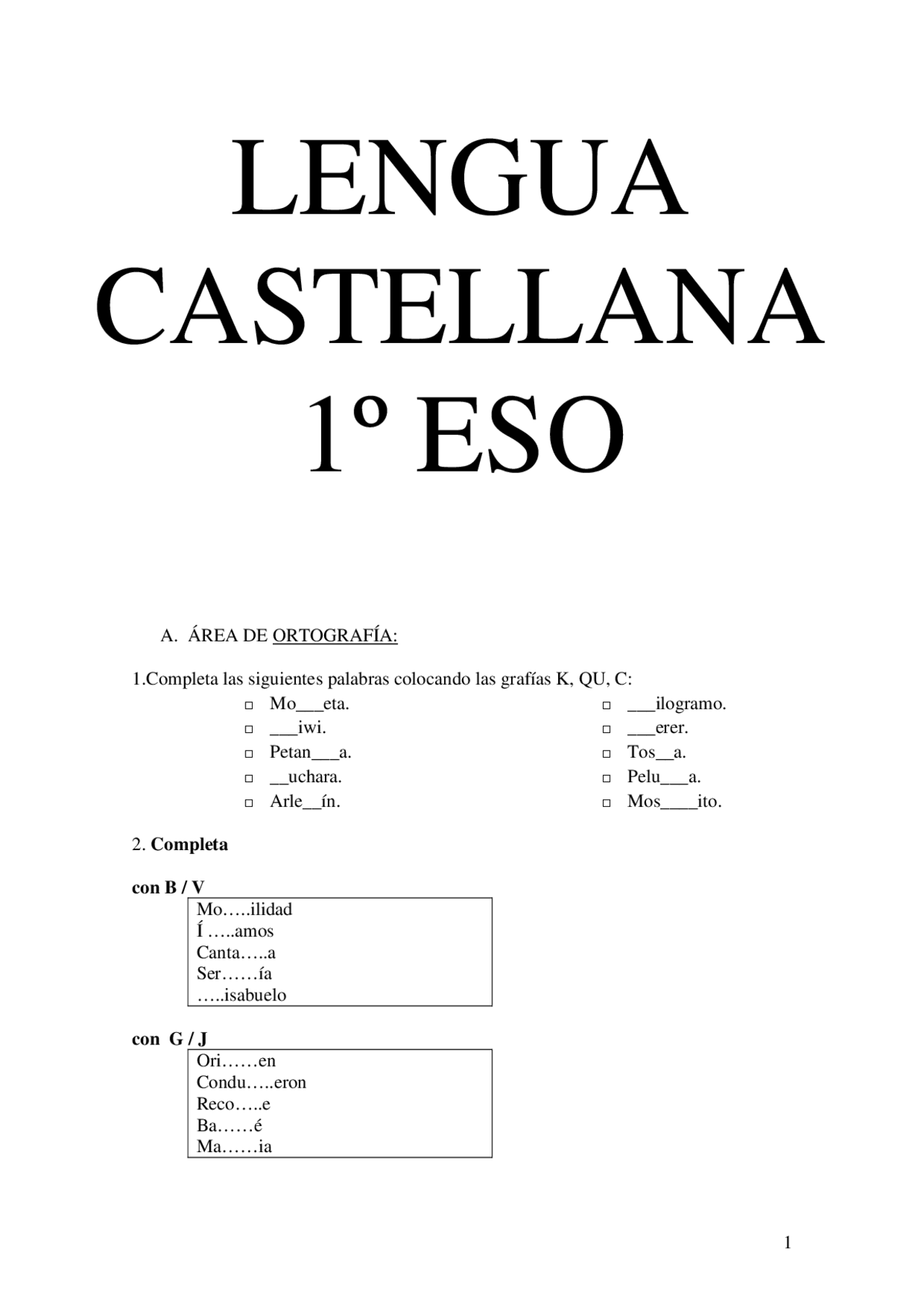 Catellano para 1 eso - Docsity