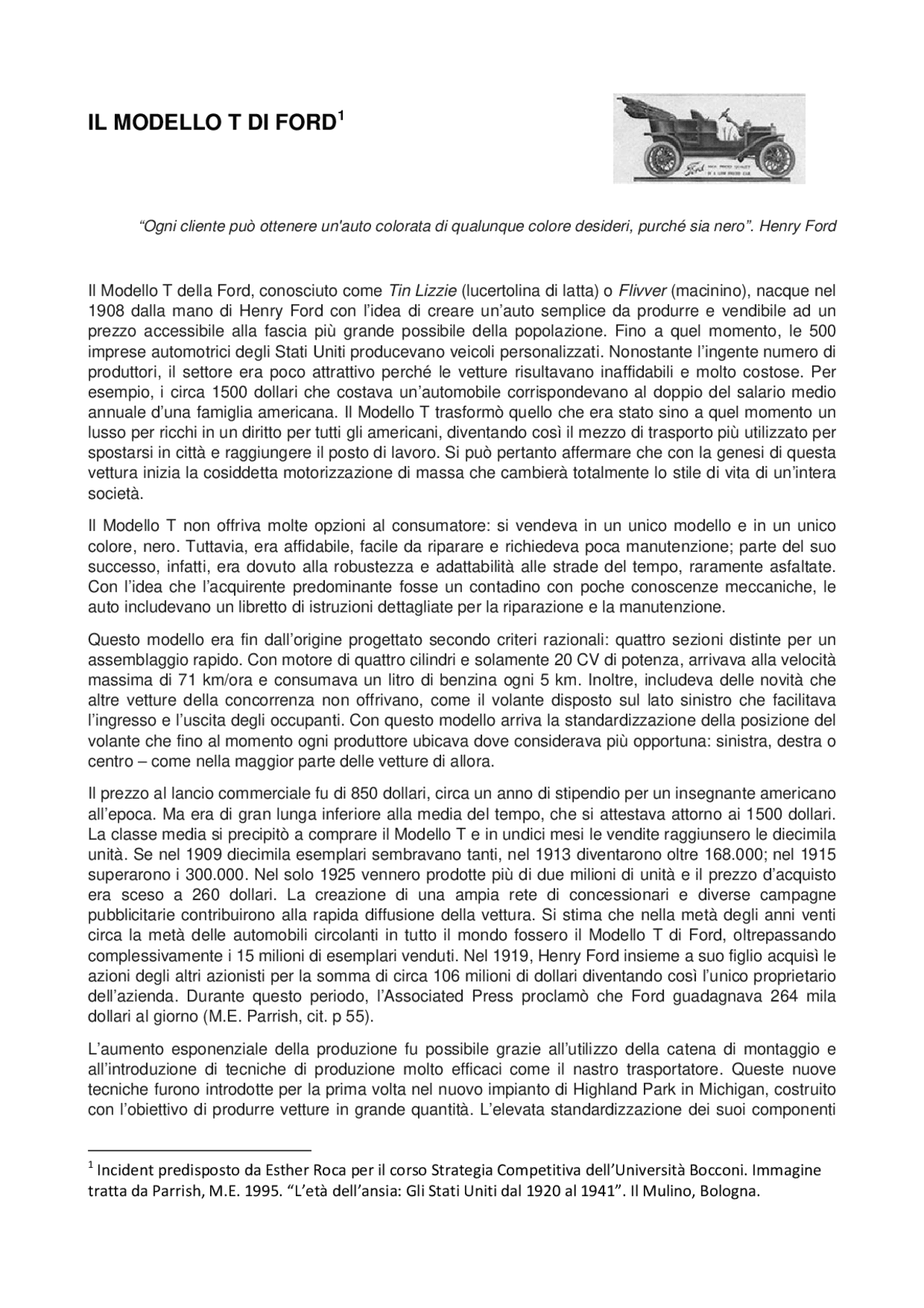 Caso di studio sulla nascita della Ford | Esercizi di Strategia d ...