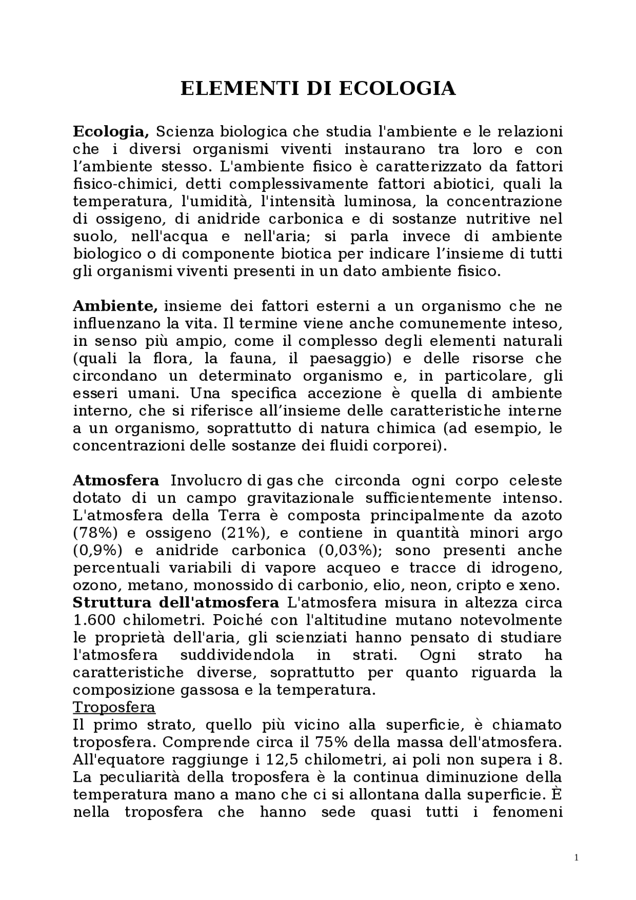 Elementi Di Ecologia Docsity