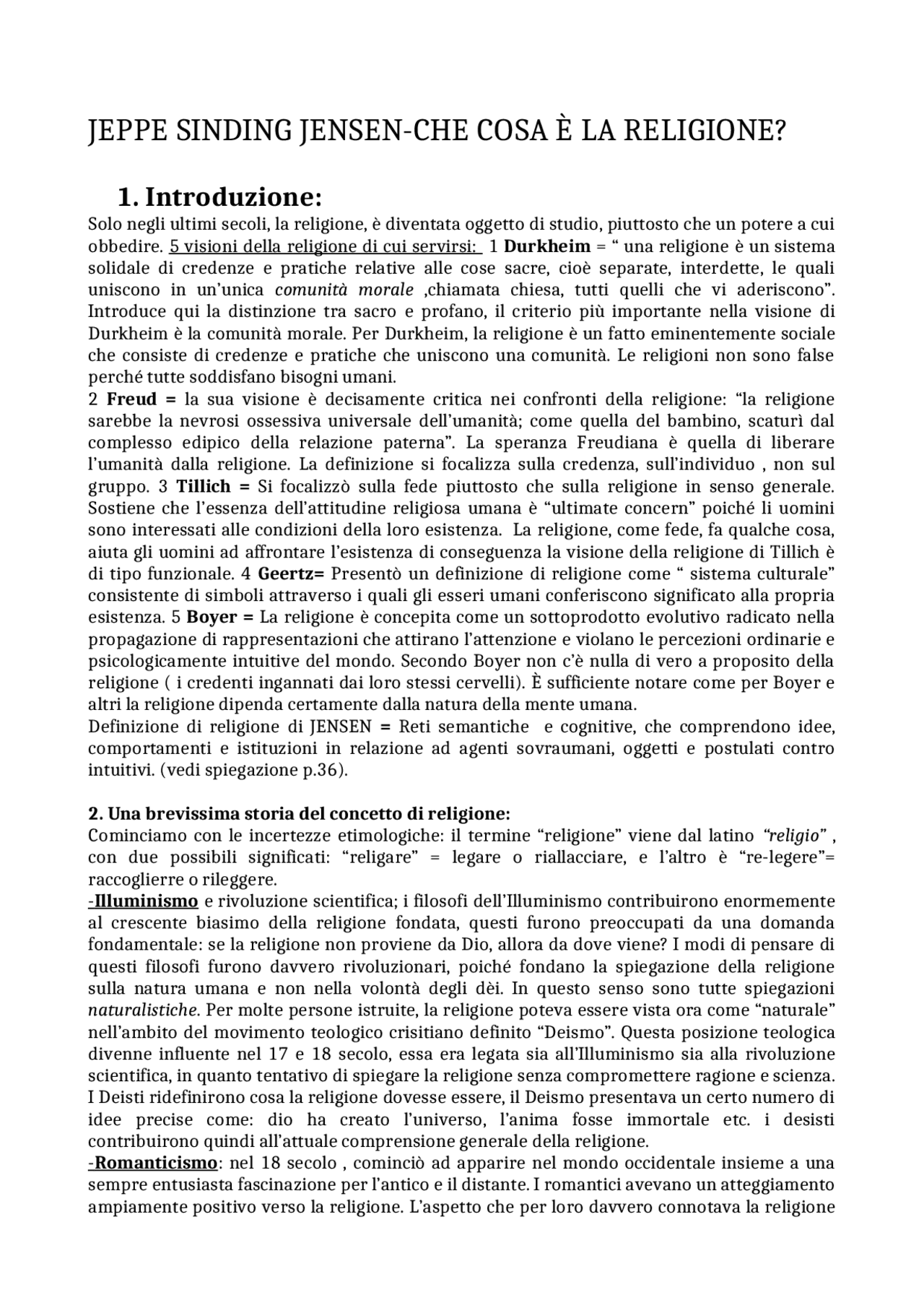 Jensen - Che cosa è la religione? - Docsity