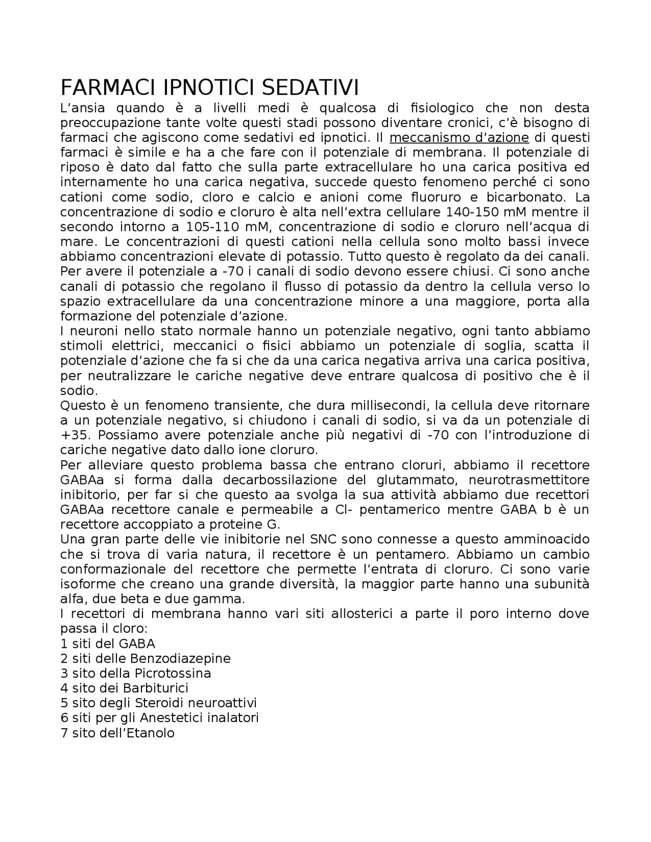 FARMACI IPNOTICI SEDATIVI | Appunti di Chimica Farmaceutica II | Docsity