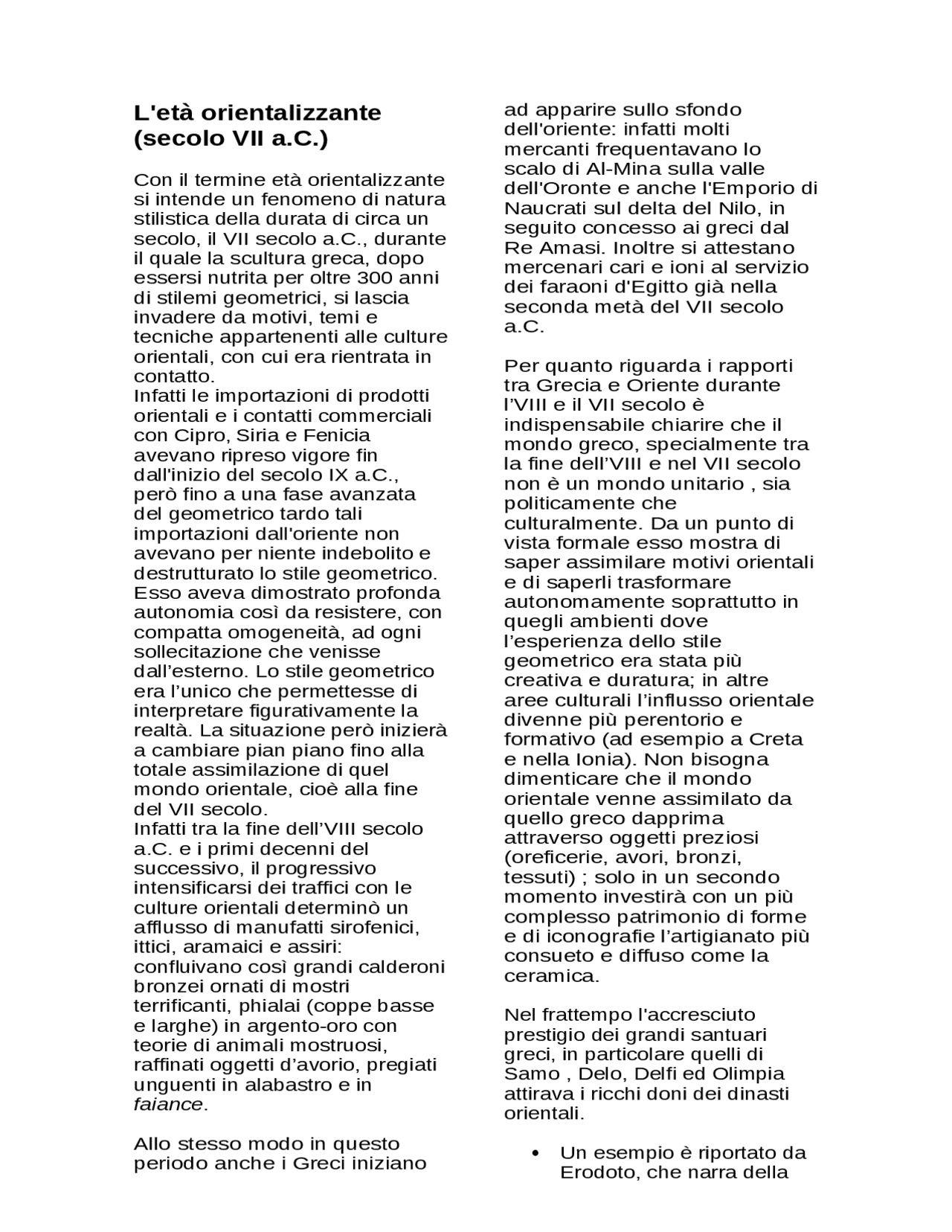 Eta Orientalizzante Docsity