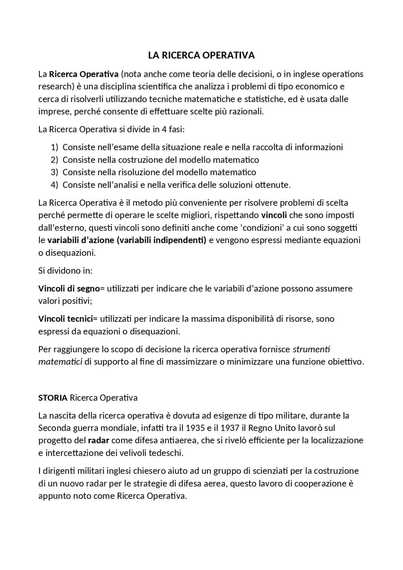 La ricerca operativa - Docsity