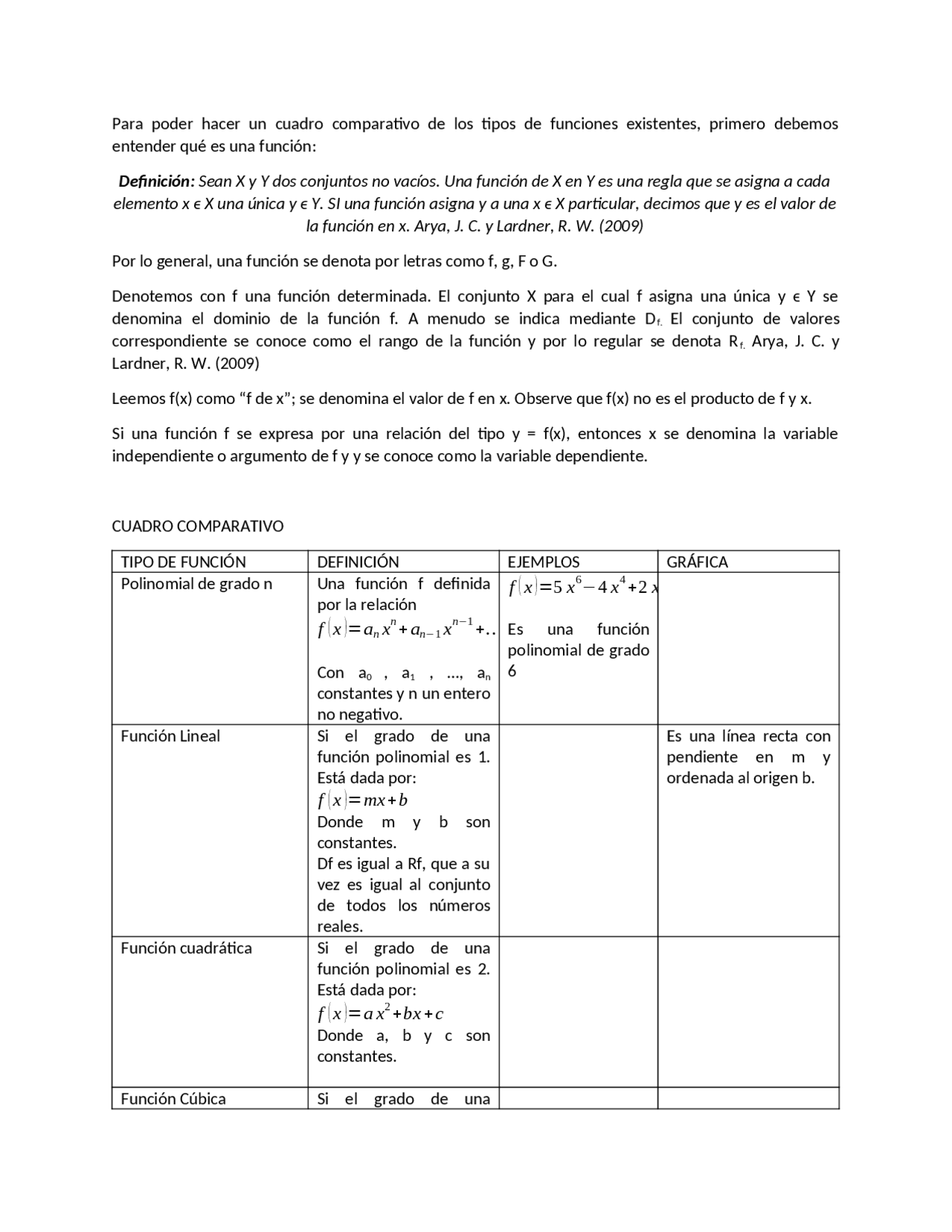 Funcion matematicas - Docsity