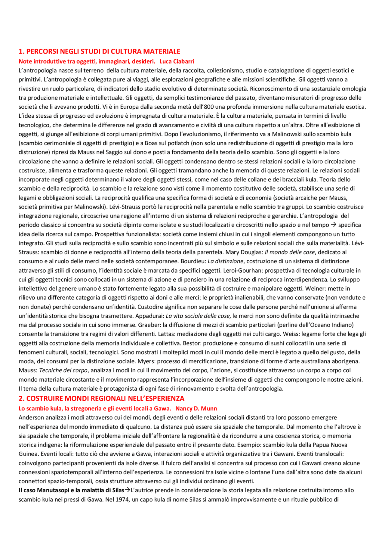 Cultura Materiale Riassunto Docsity