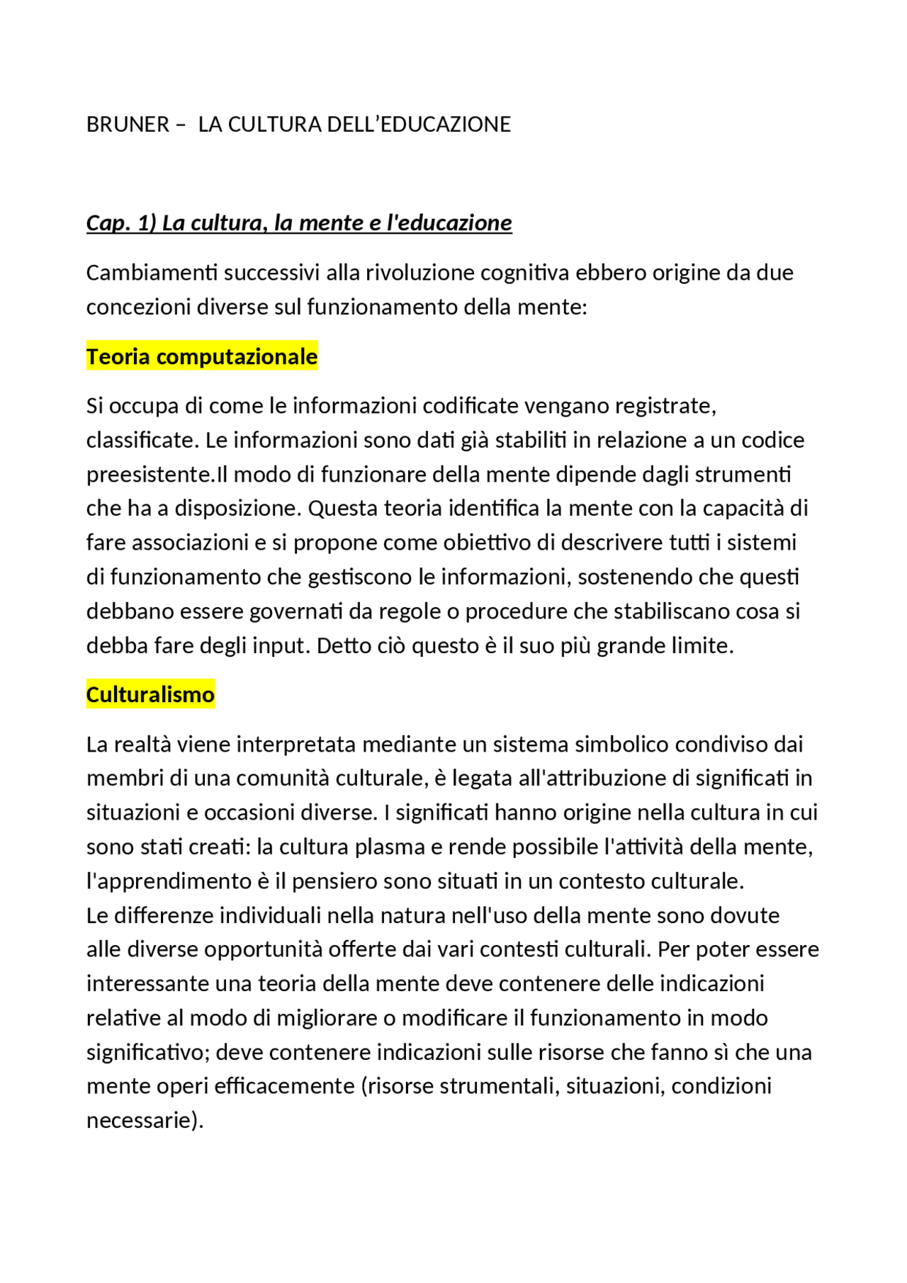 Pedagogia Generale Libro Di Bruner Docsity