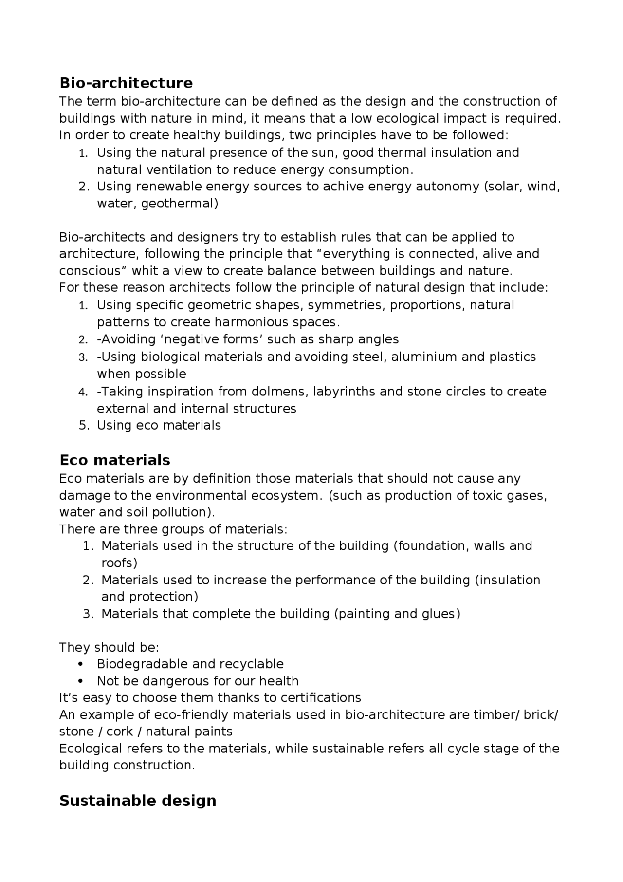 Bio- architecture (Architettura sostenibile) - Docsity