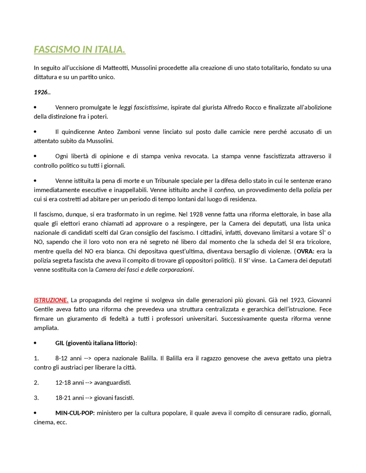 Fascismo In Italia Appunti Per Ripasso Docsity