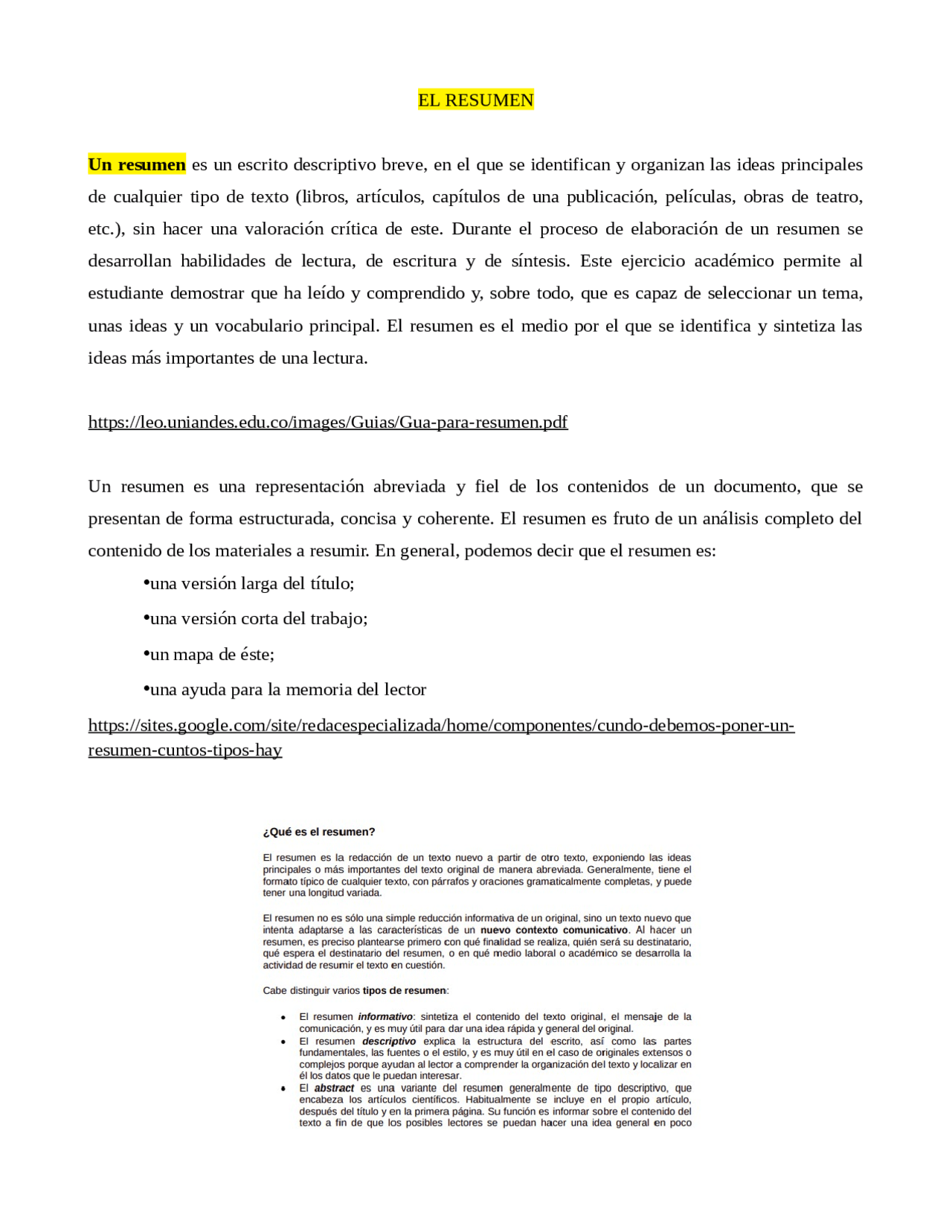 QUE ES EL RESUMEN, COMO HACERLO - Docsity