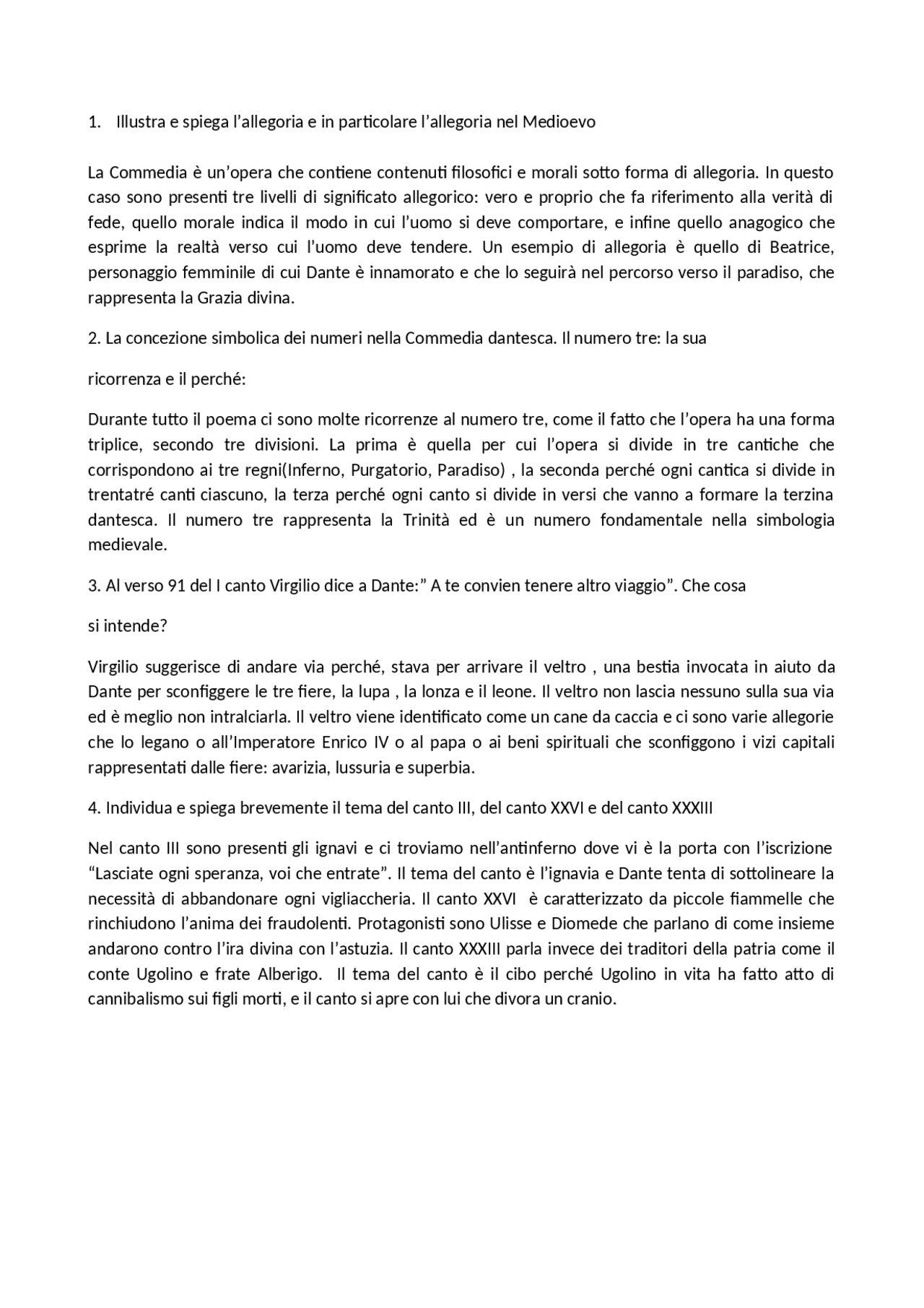 Domande e risposte compito di Divina commedia | Esercizi di Italiano | Docsity