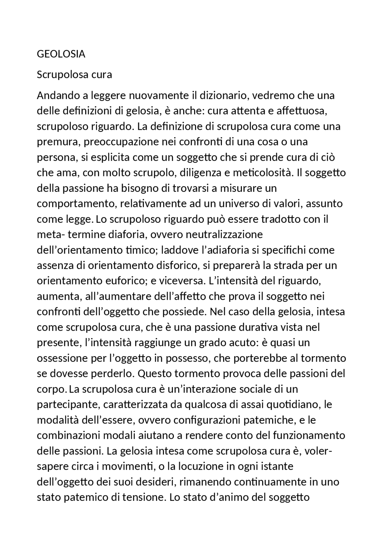 Analisi Sulla Gelosia Semiotica Docsity