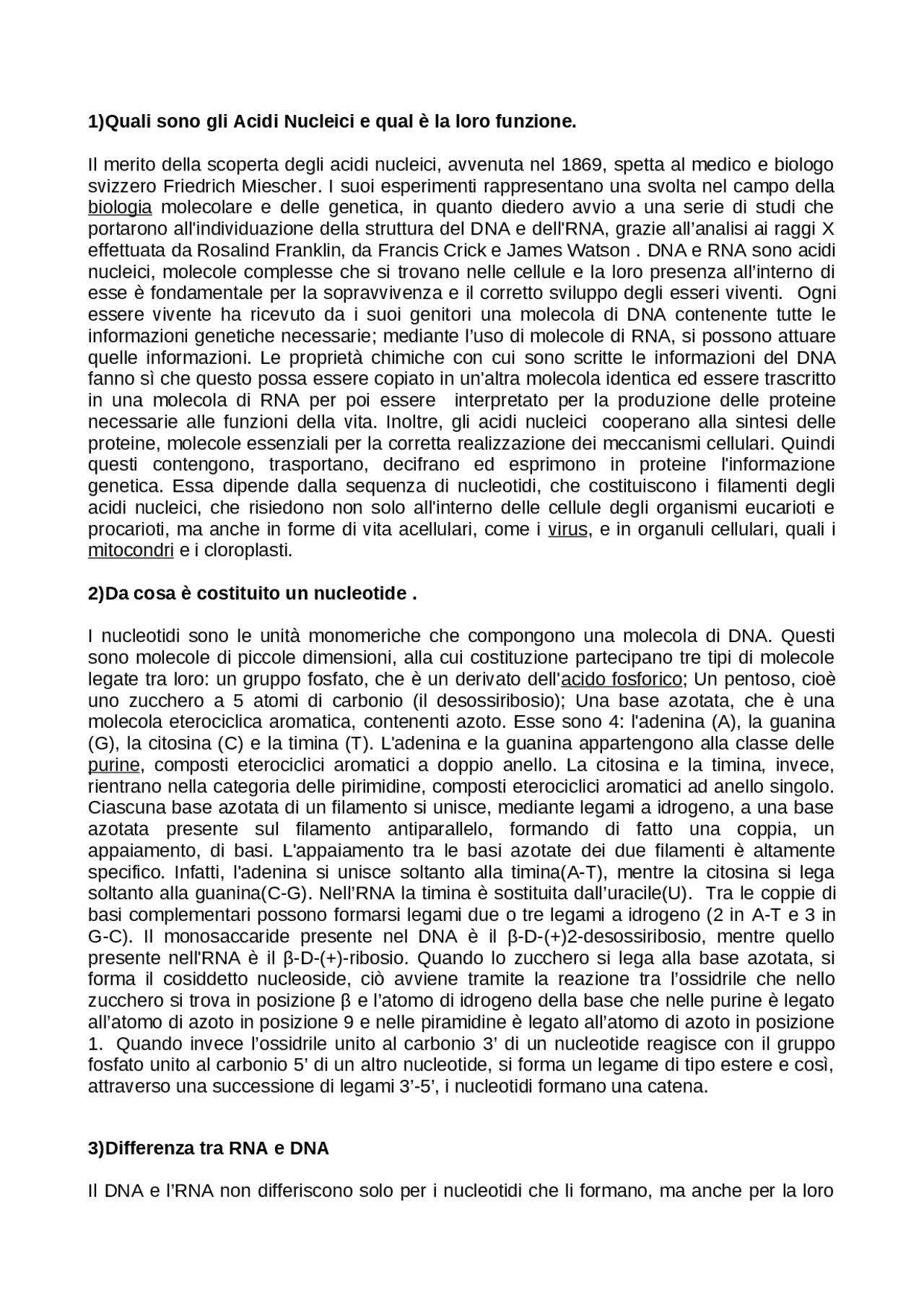 Gli Acidi Nucleici Descrizione Docsity