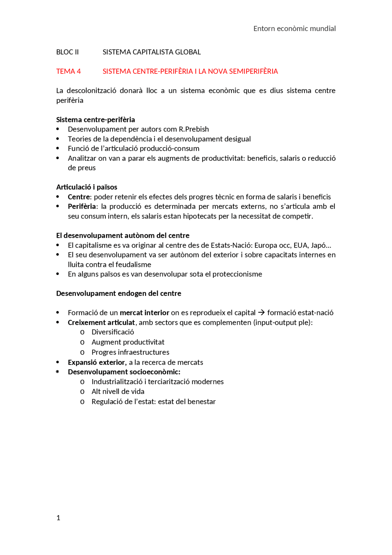 Apuntes Tema 4 Entorn Economic Mundial Docsity