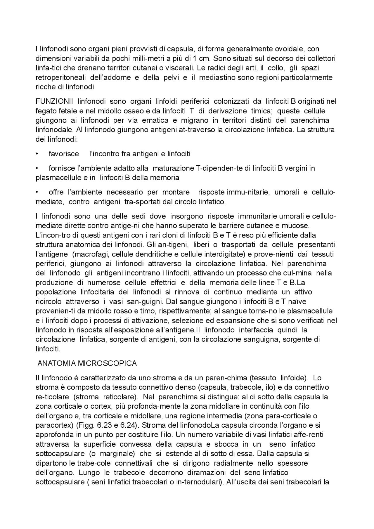 Linfonodi Sistema Linfatico Docsity