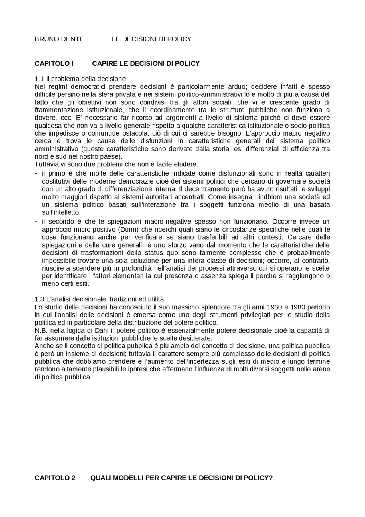 Le Decisioni Di Policy Sintesi Del Corso Di Diritto Docsity