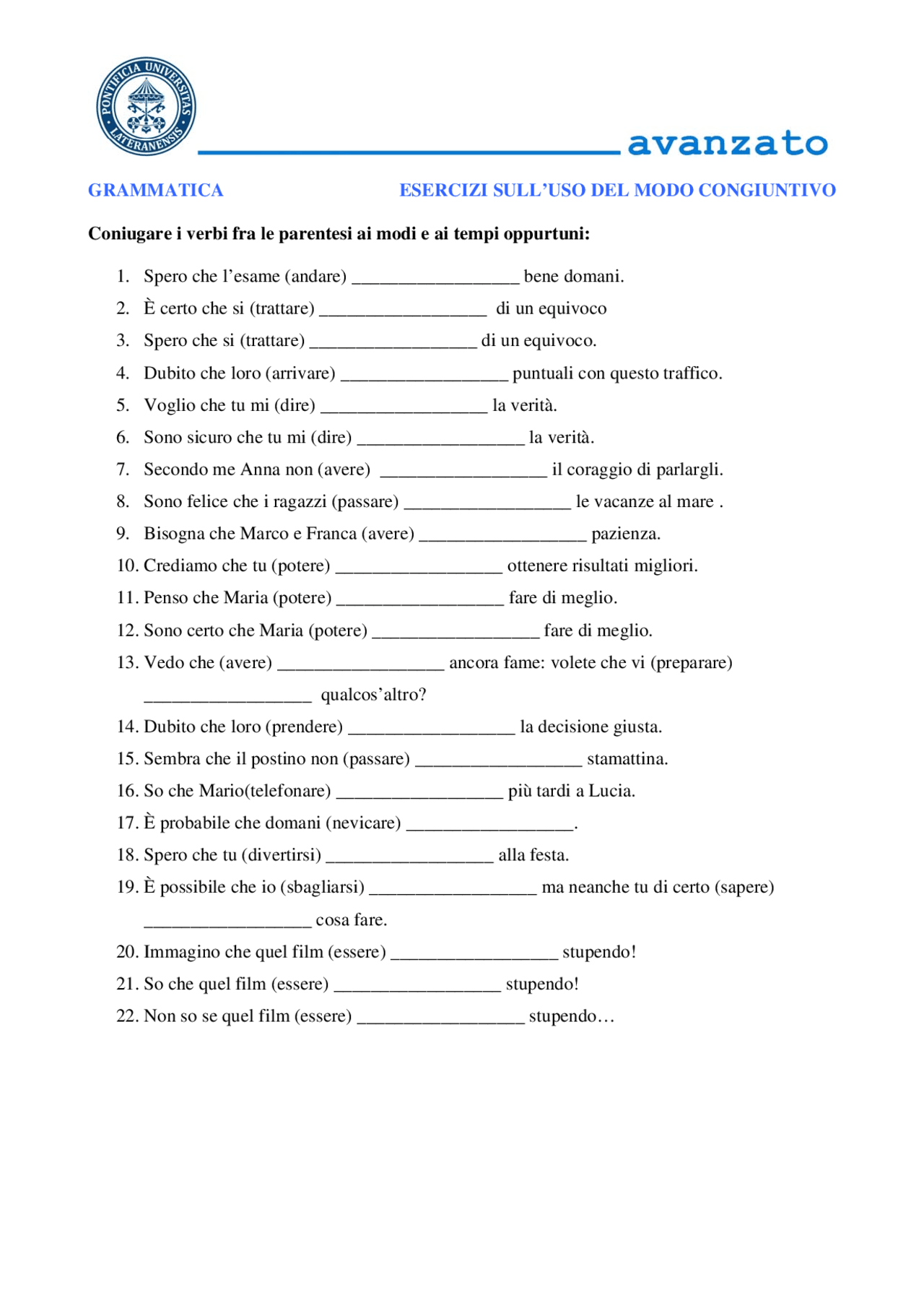 Esercizi congiuntivo - Docsity