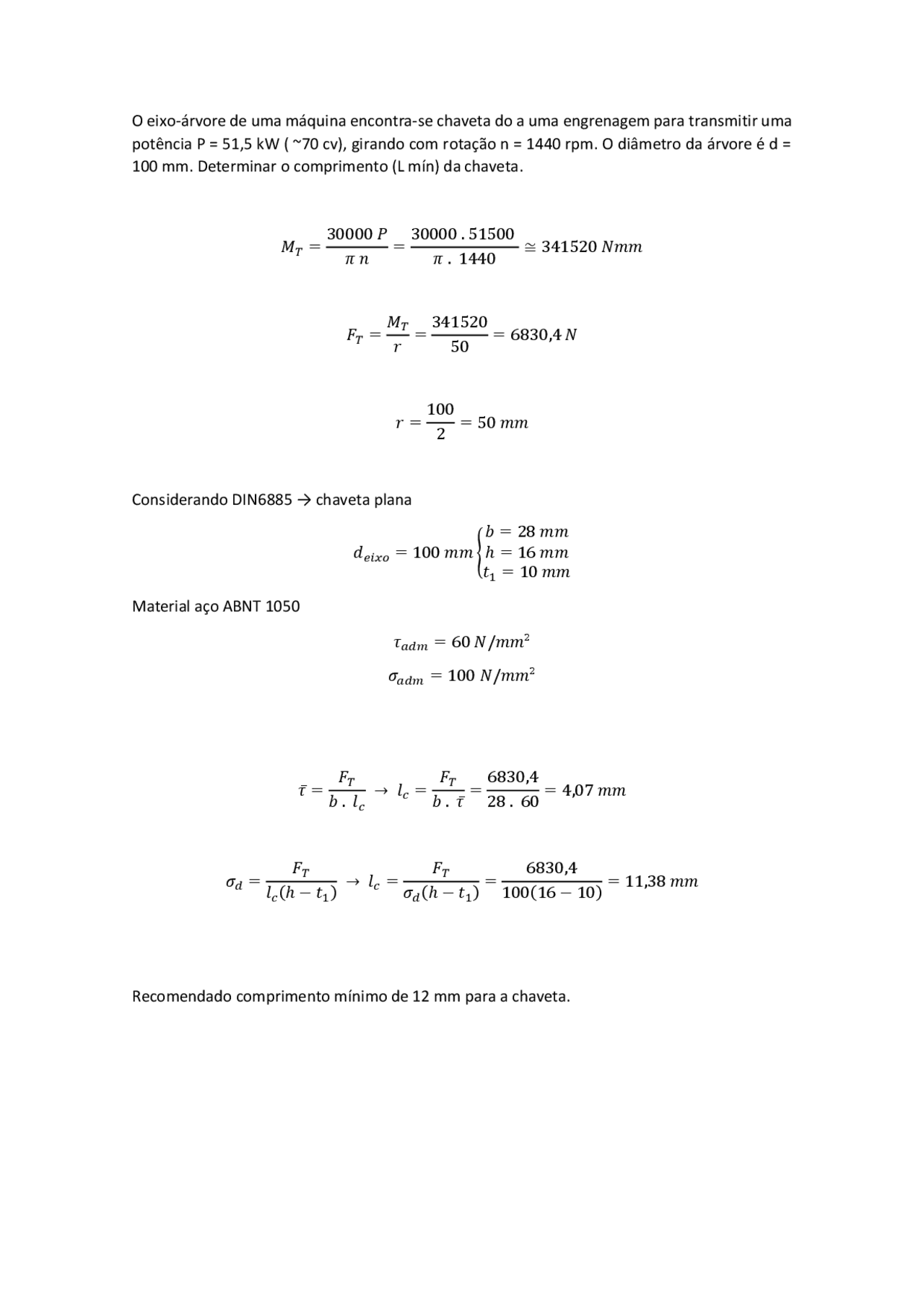 Exercicio Resolvido - Chaveta - elementos de máquinas | Exercícios ...