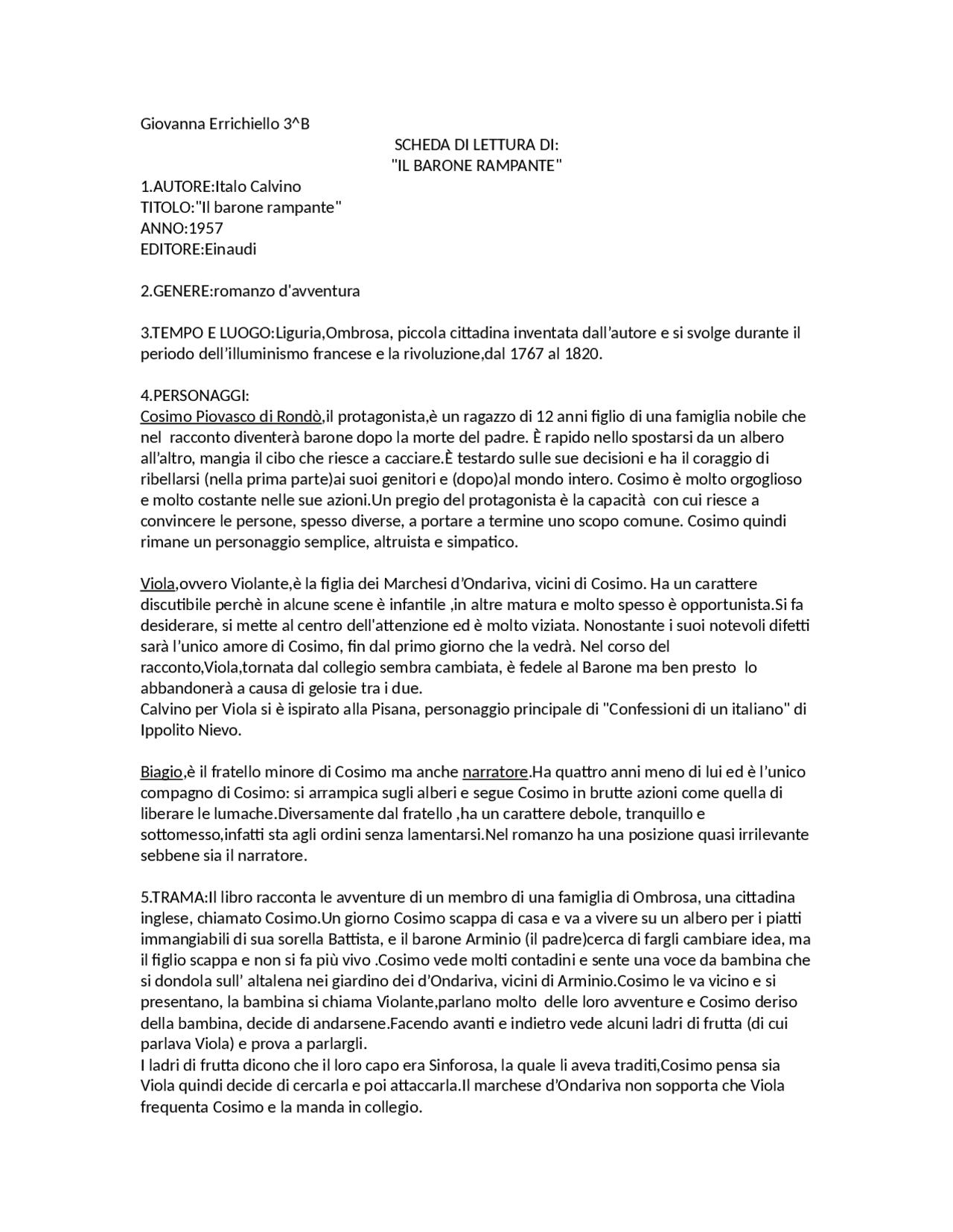 Il Barone Rampante Sintesi Del Corso Di Italiano Docsity