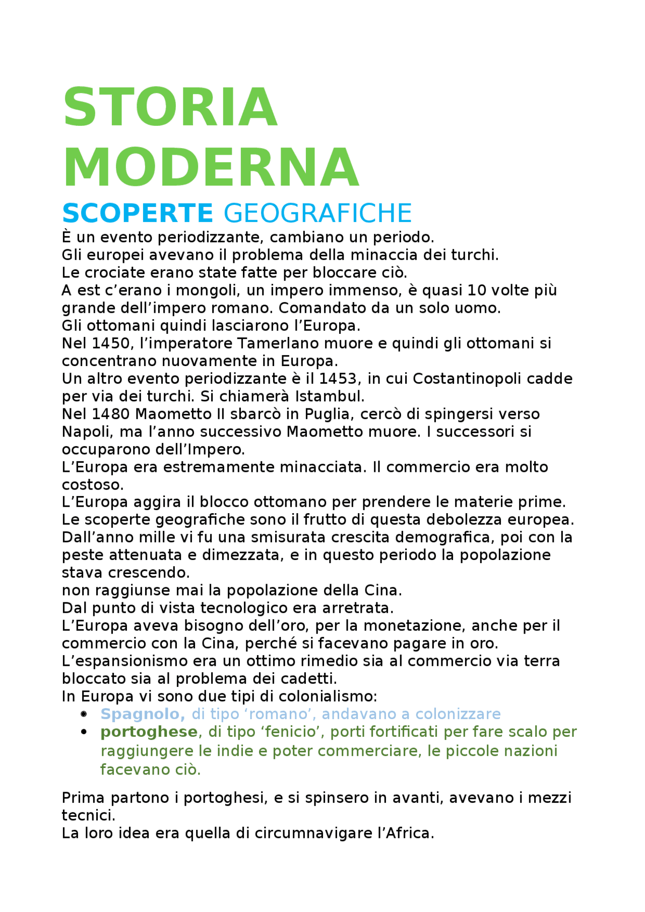 Riassunto Storia Moderna Docsity