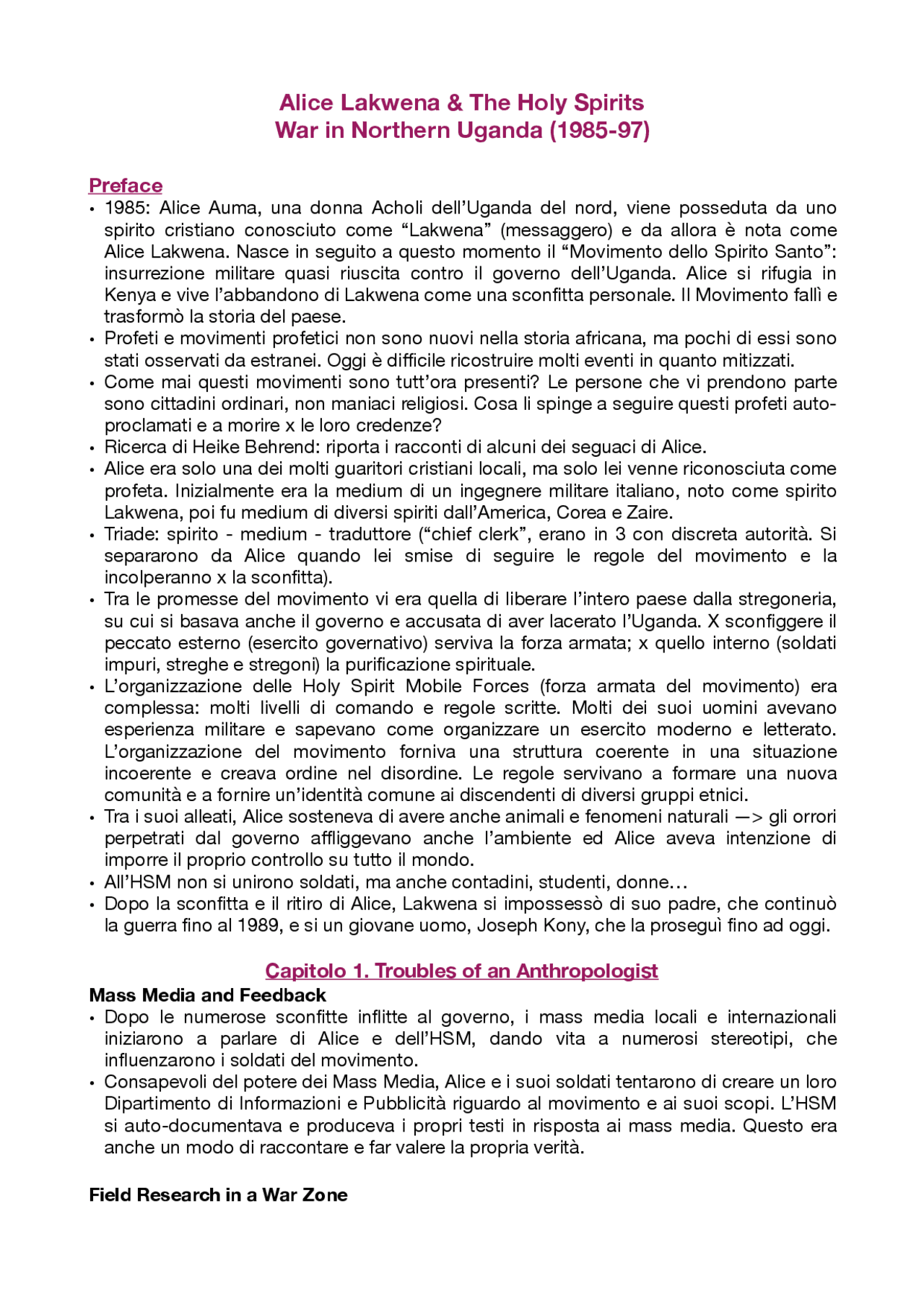 Alice Lakwena & the Holy Spirits - Docsity