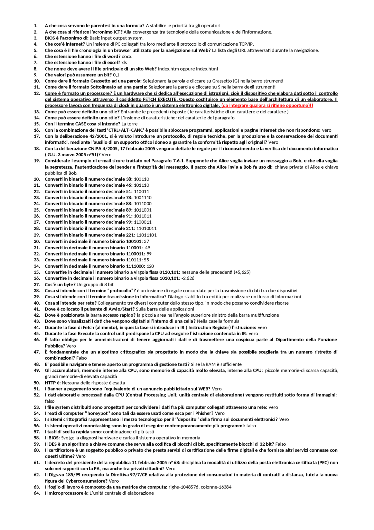 Test Di Informatica Domande E Risposte Unicusano Prove Desame Di