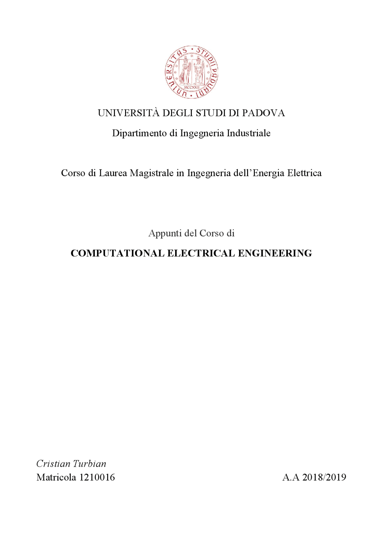 Mappe di Elettrotecnica Computazionale - Docsity