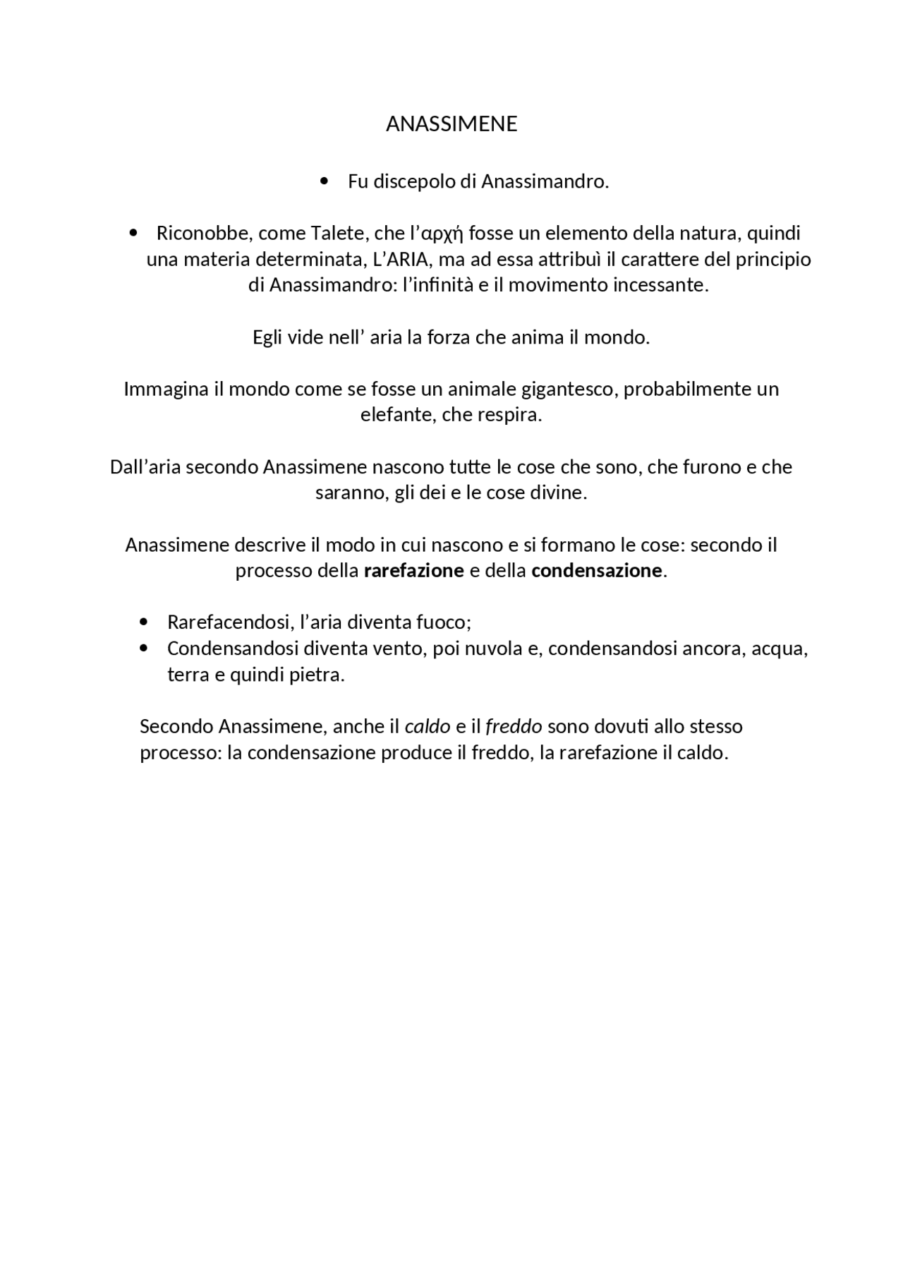 Riassunto Su Anassimene Docsity