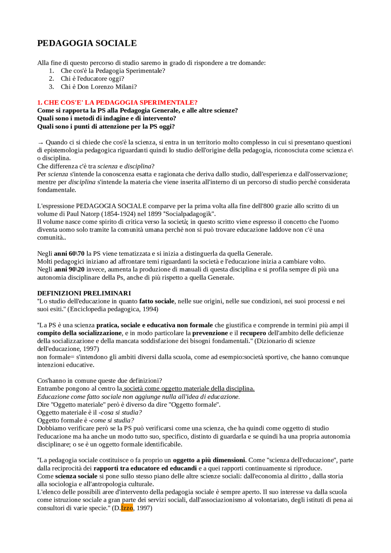 Pedagogia Sociale Docsity
