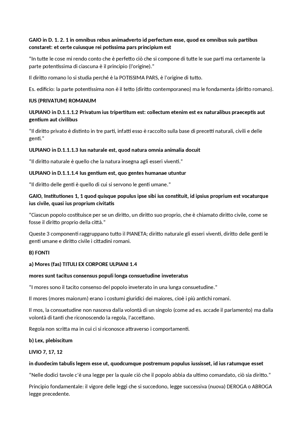 Diritto Romano Fonti Tradotte E Spiegate Docsity