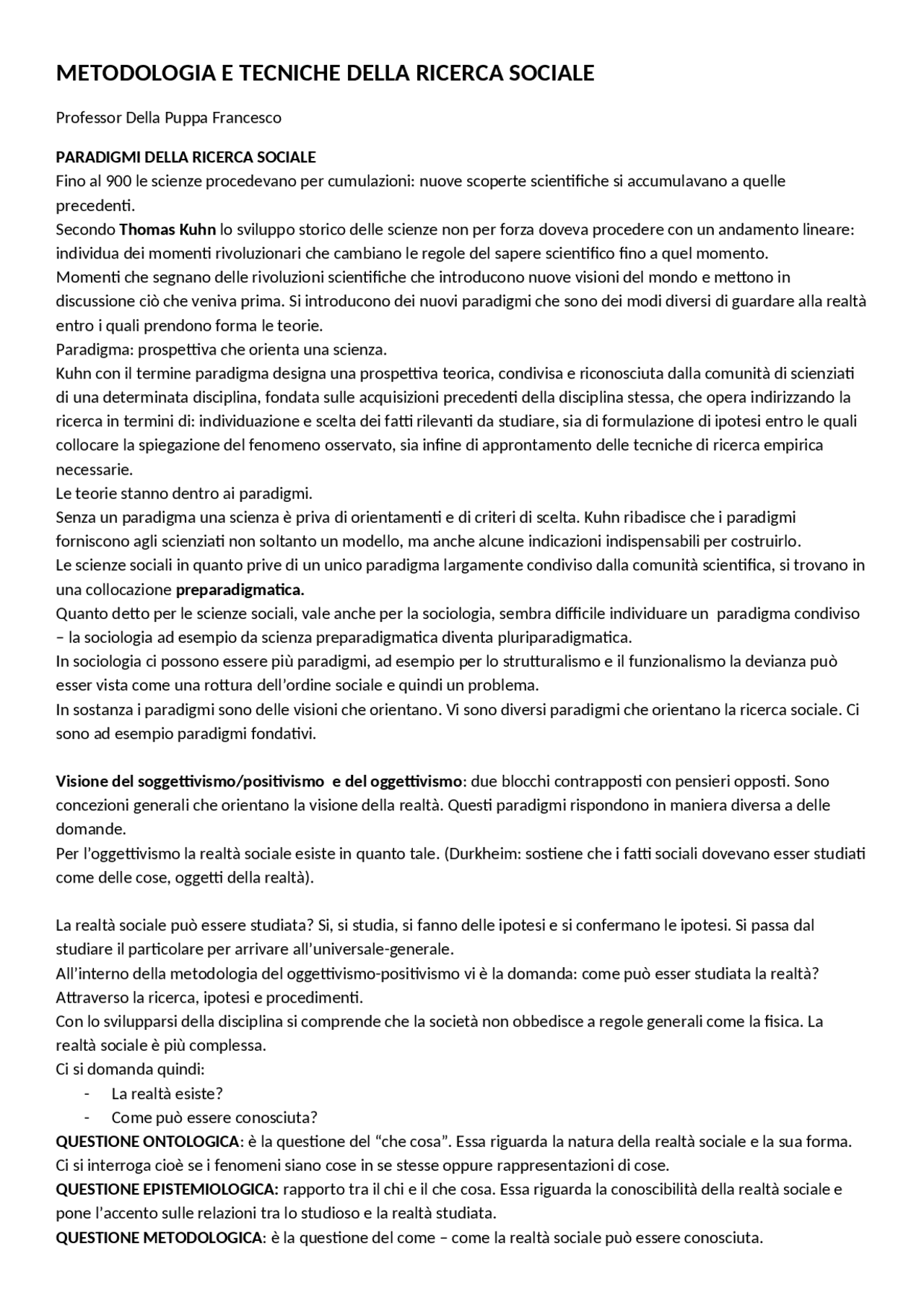Metodologie E Tecniche Della Ricerca Sociale 1 Docsity