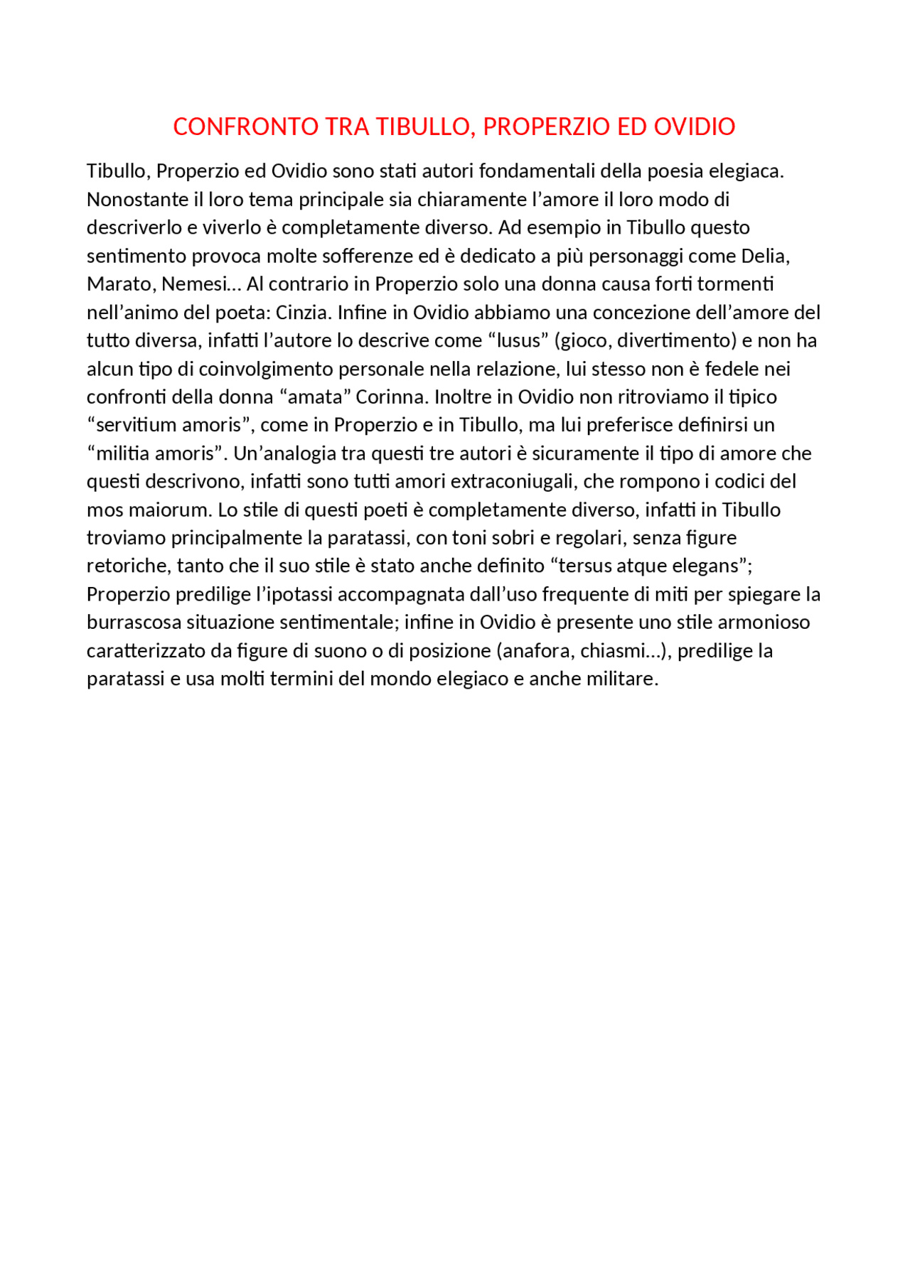 Confronto Tra Tibulloproperzio E Ovidio Appunti Di Latino Docsity